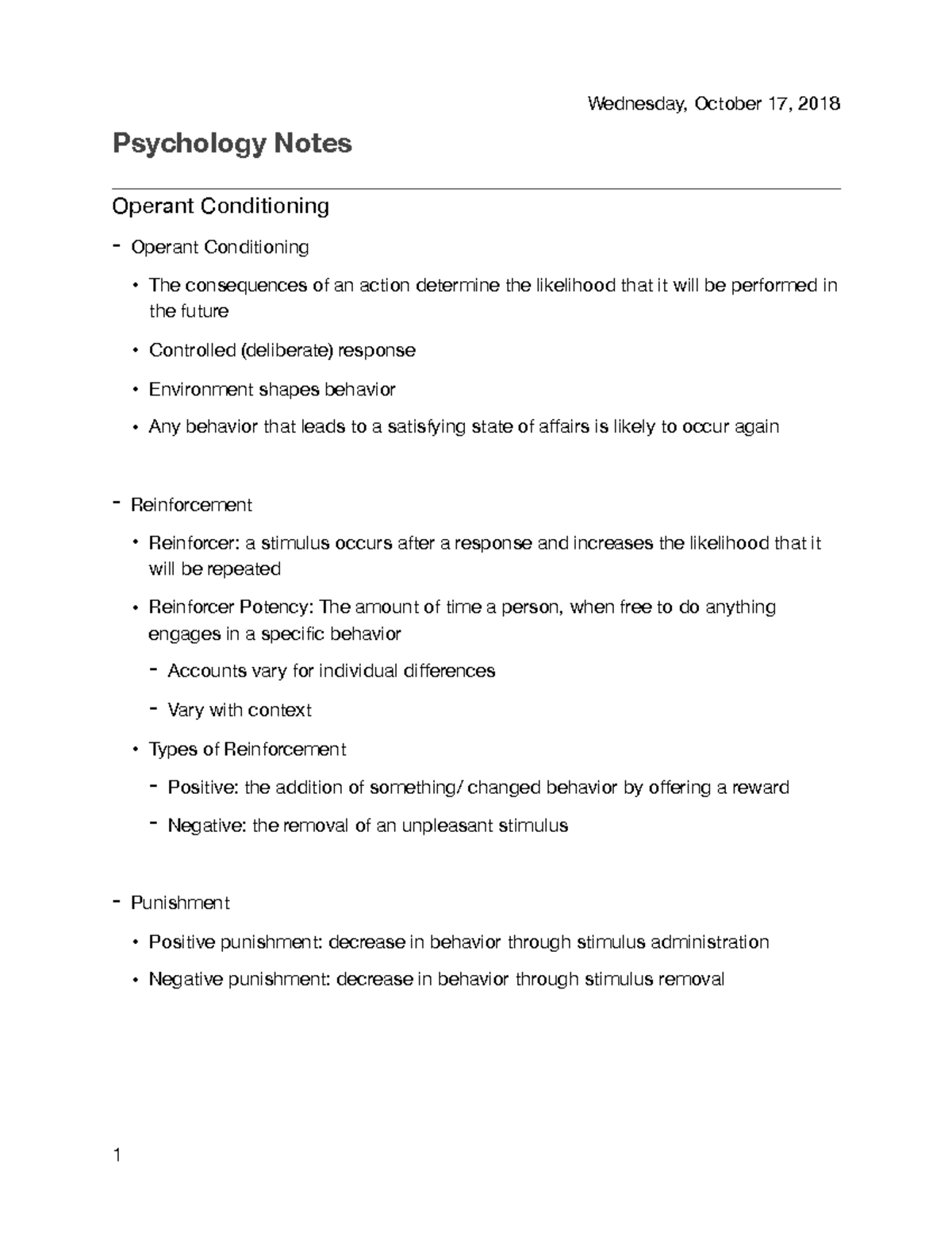 Psychology Notes-Operant Conditioning - Wednesday, October 17, 2018 ...
