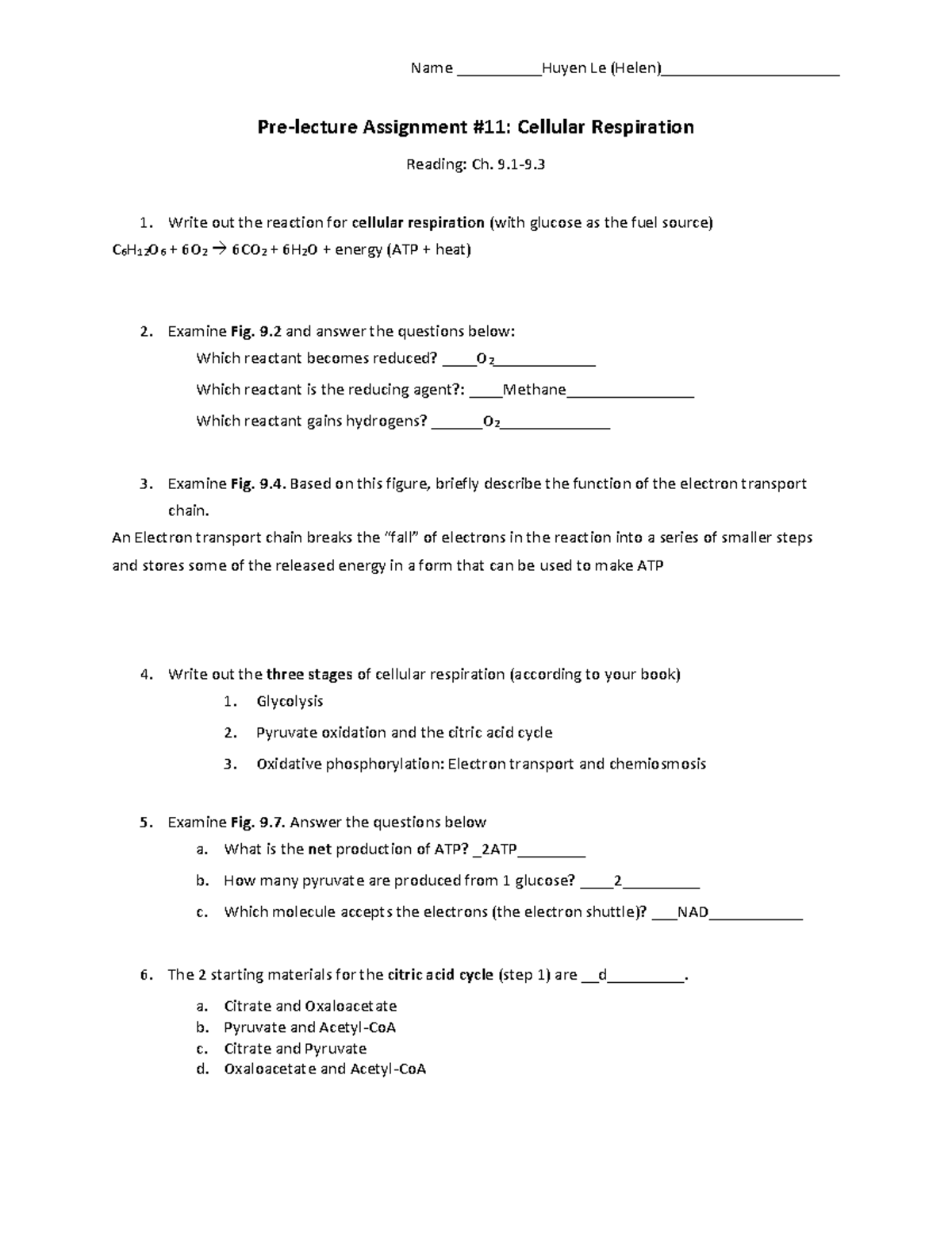 Prelecture Assignment 11 Ch. 9 - Name Huyen Le (Helen)___________ Pre-lecture Assignment # 11 ...