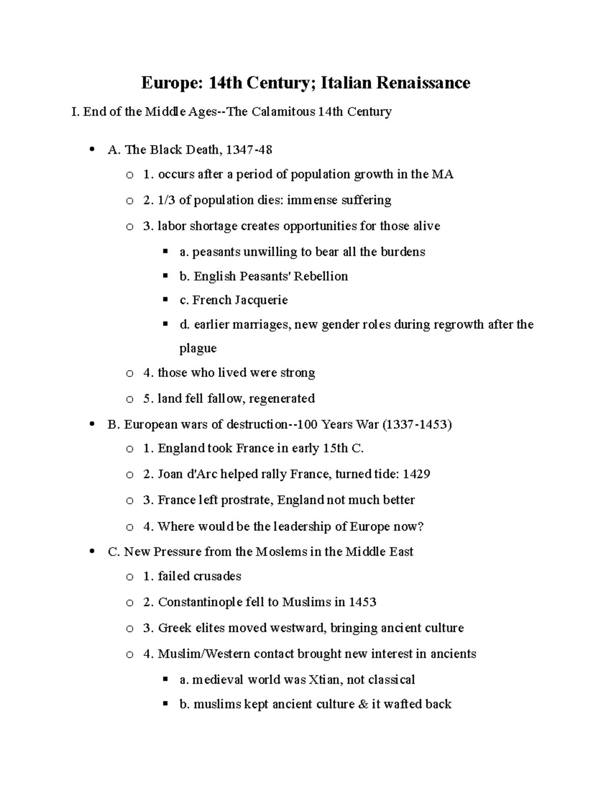 Europe Italian Renaissance - Europe: 14th Century; Italian Renaissance ...