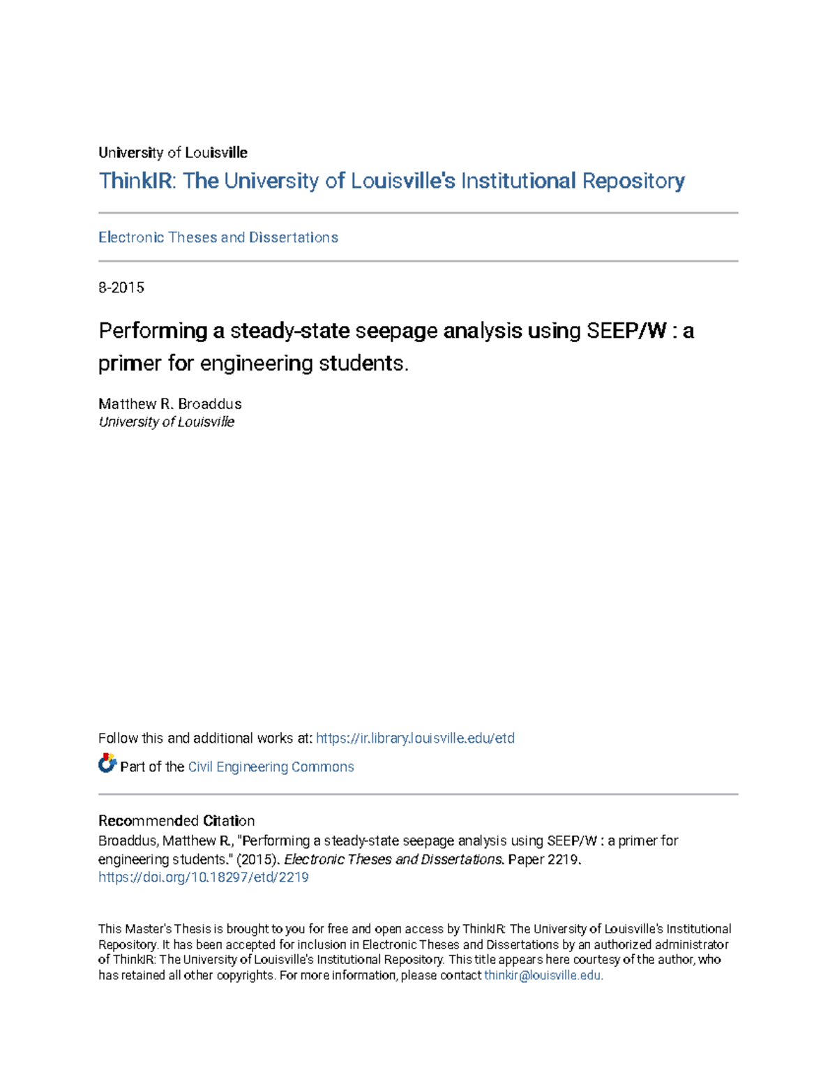 steady-state seepage analysis using SEEP W - primer for engineering ...
