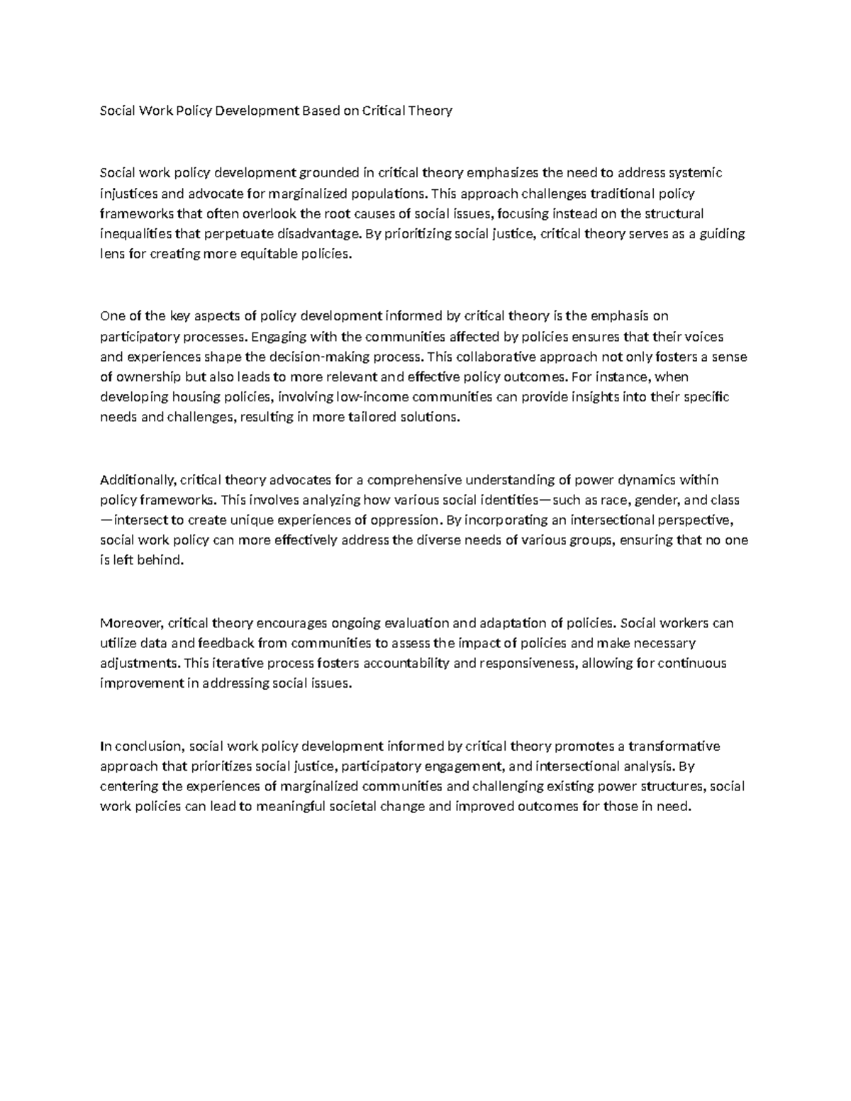 Policy Development - essays - Social Work Policy Development Based on ...