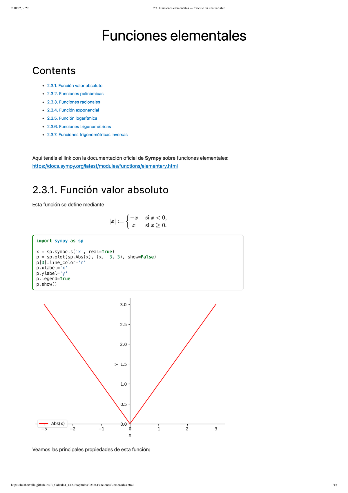 2.3. Funciones elementales — Calculo en una variable - Funciones ...