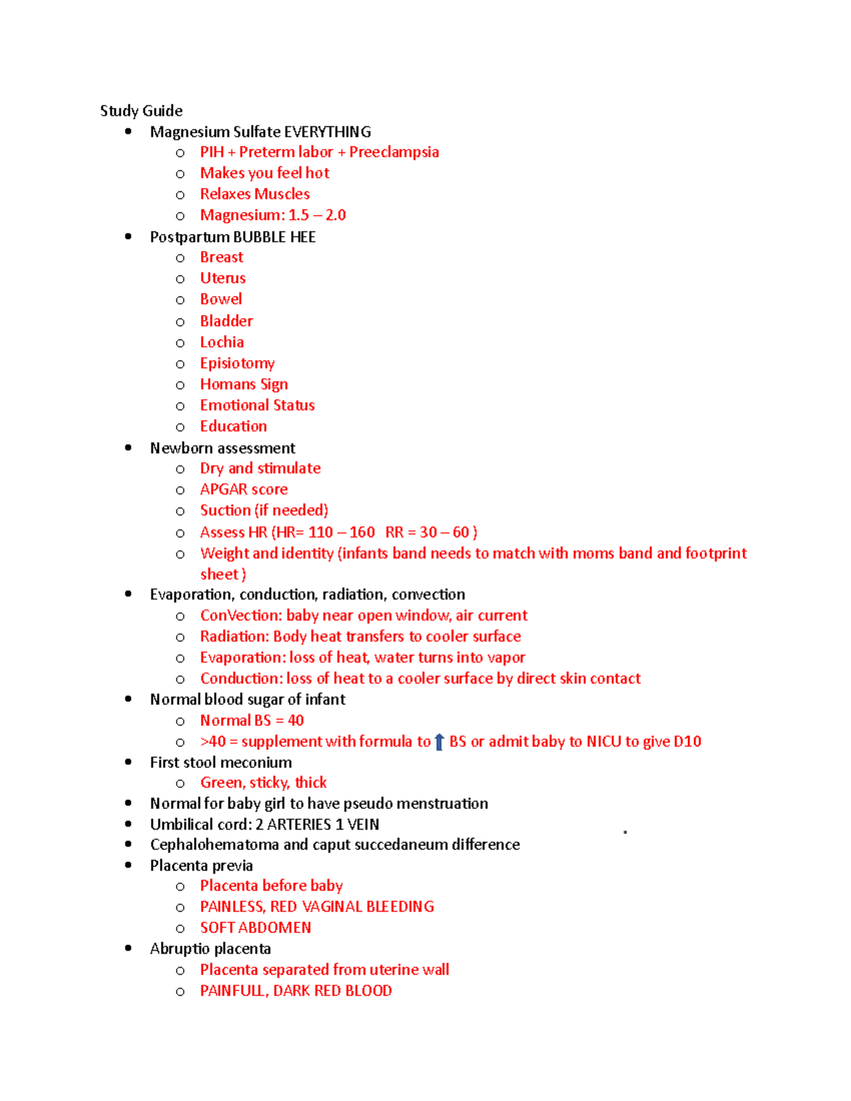 Study Guide - Study Guide Magnesium Sulfate EVERYTHING o PIH + Preterm ...
