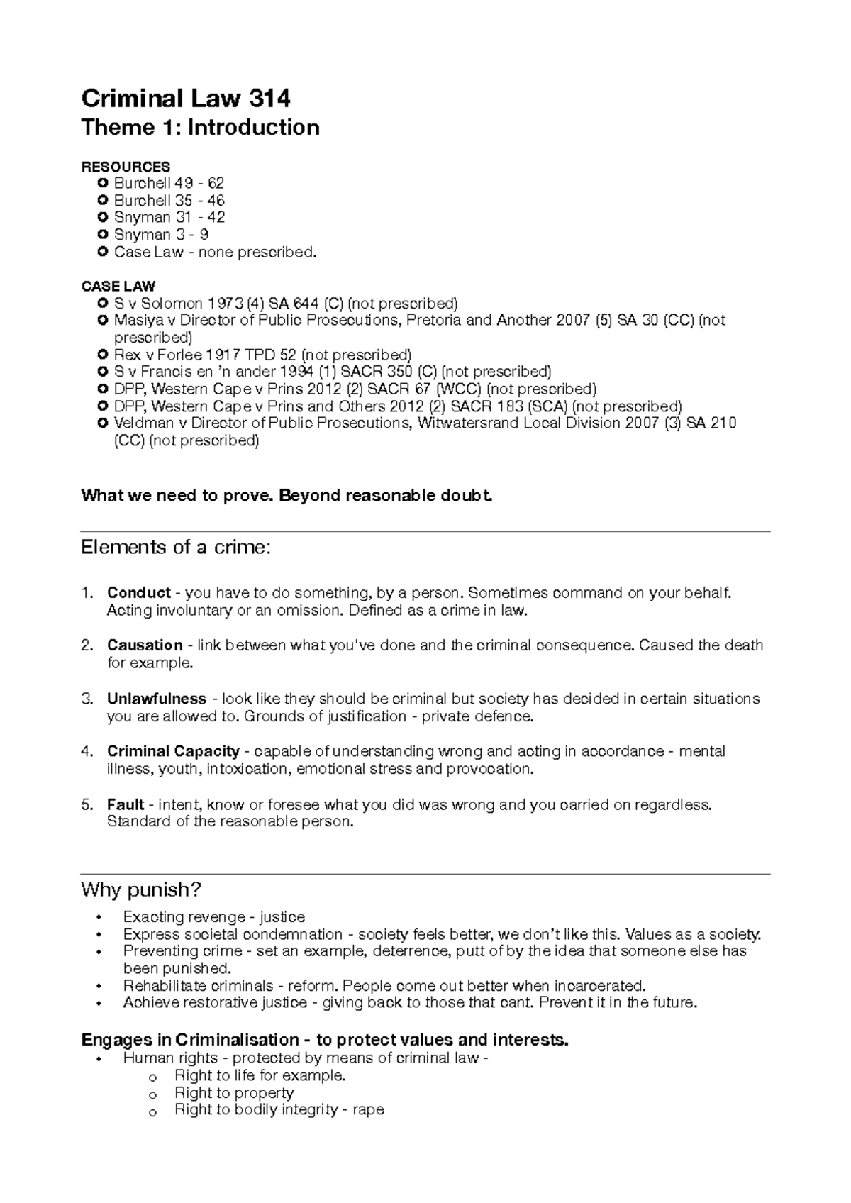Criminal Law 1 Introduction - Criminal Law 314 Theme 1: Introduction ...