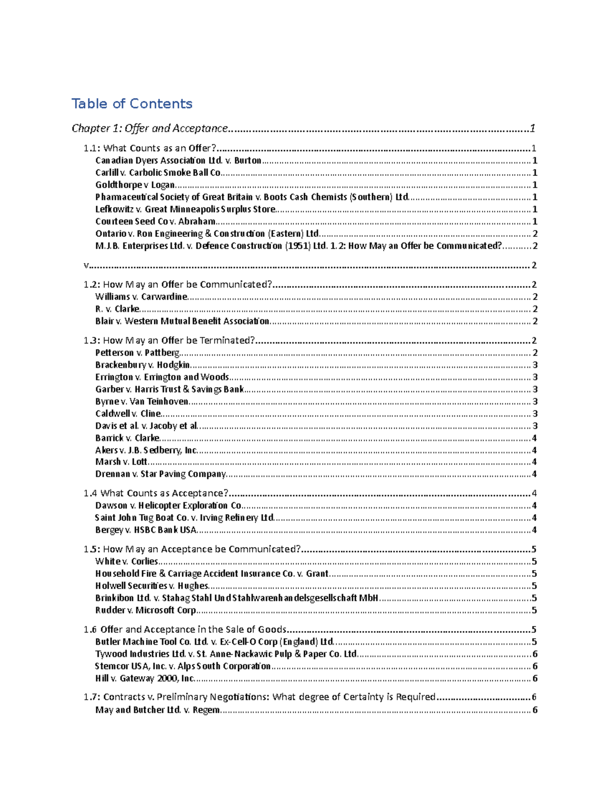 Contracts Outline - Concepts Summary - Table of Contents Chapter 1 ...