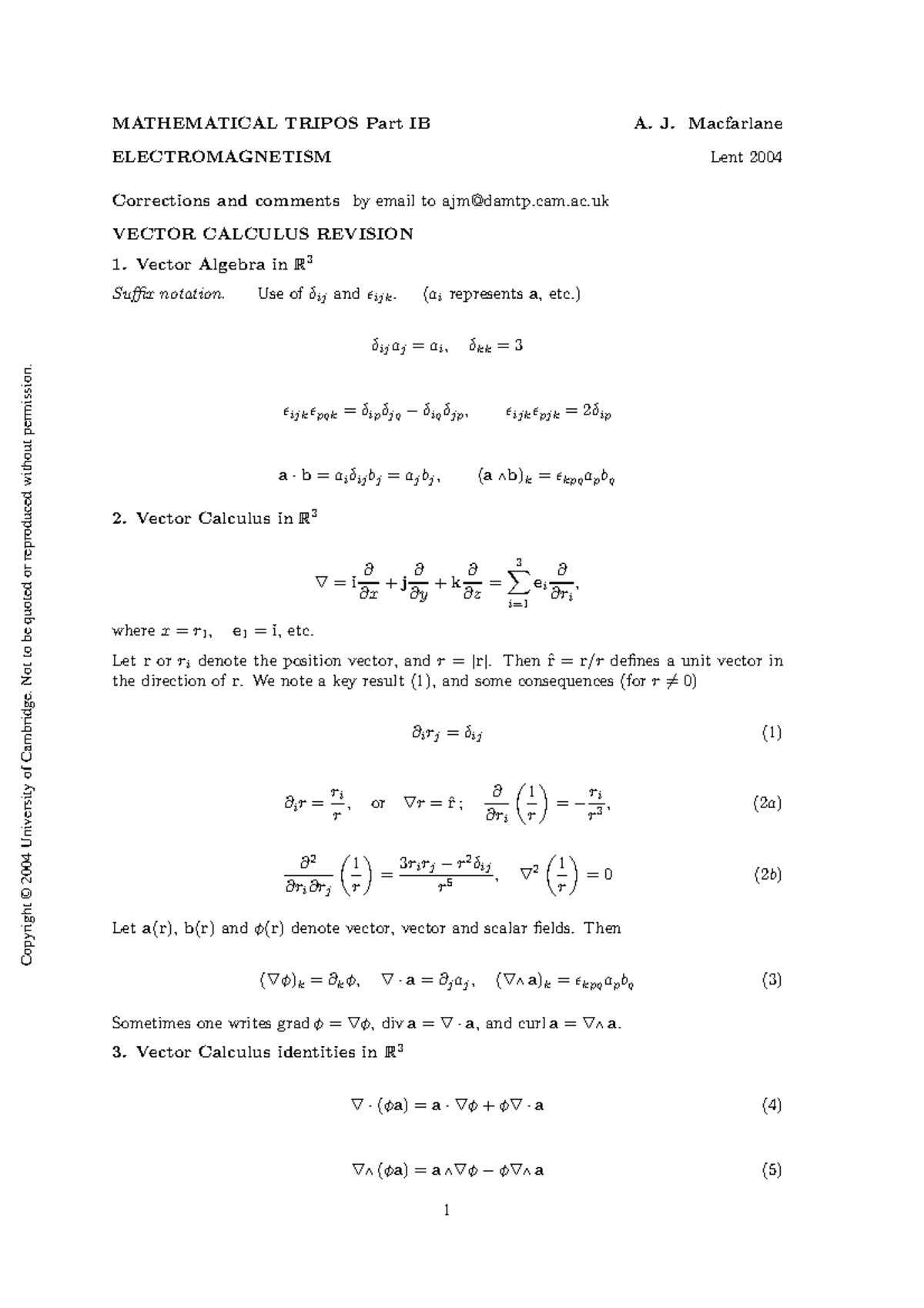 Lecture notes, lecture 3 - Example sheet - Copyright © 2004 University ...