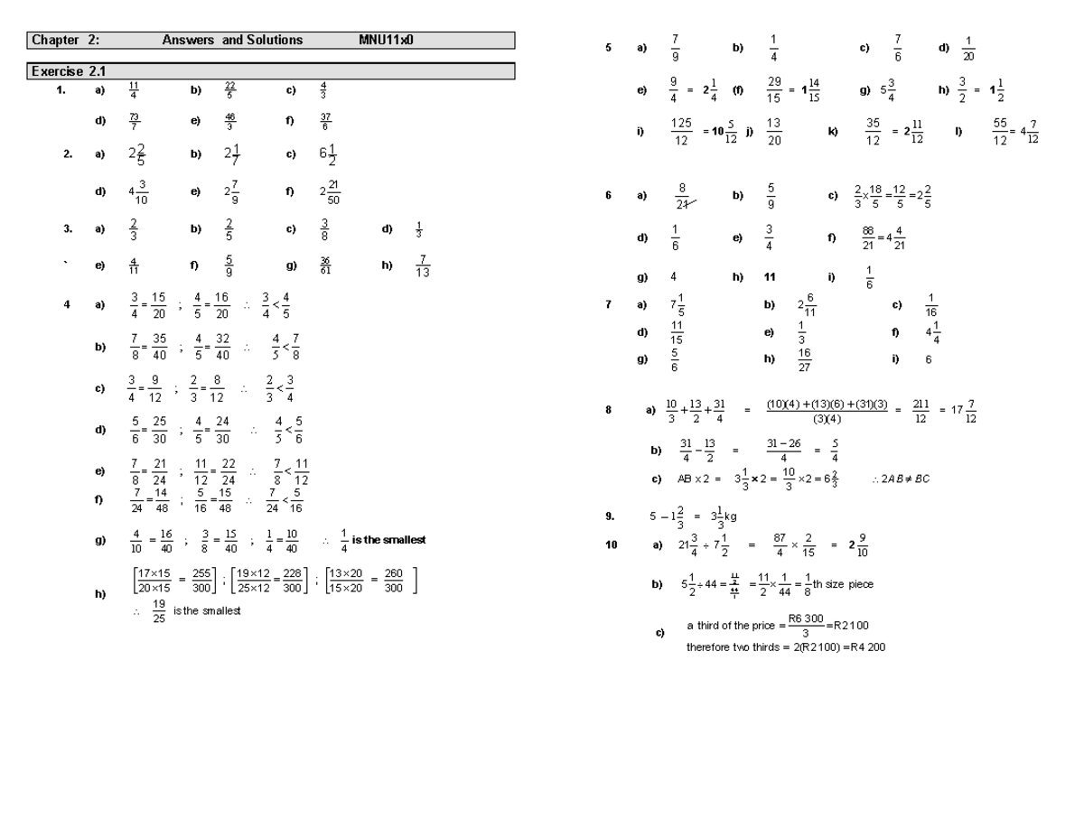 Chapter 2 Answers and Solutions MNU11X0 - Chapter 2: Answers and ...