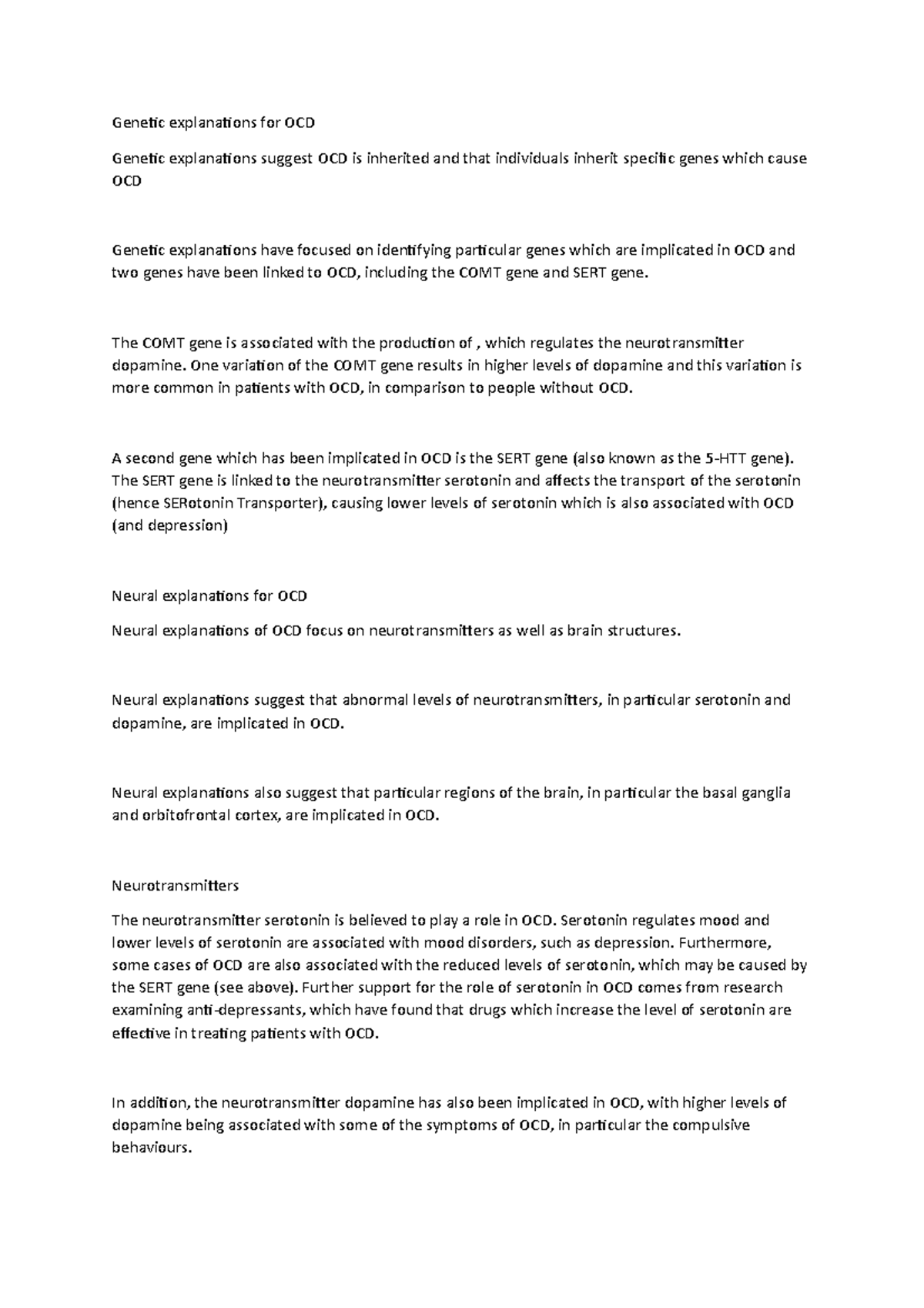 Genetic explanations for OCD - Genetic explanations for OCD Genetic ...