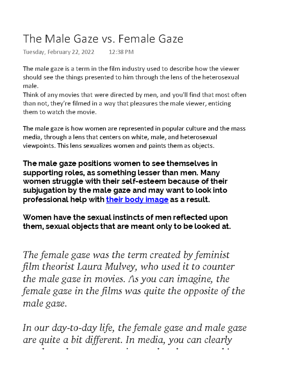 The Male Gaze vs. Female Gaze - The male gaze is a term in the film ...