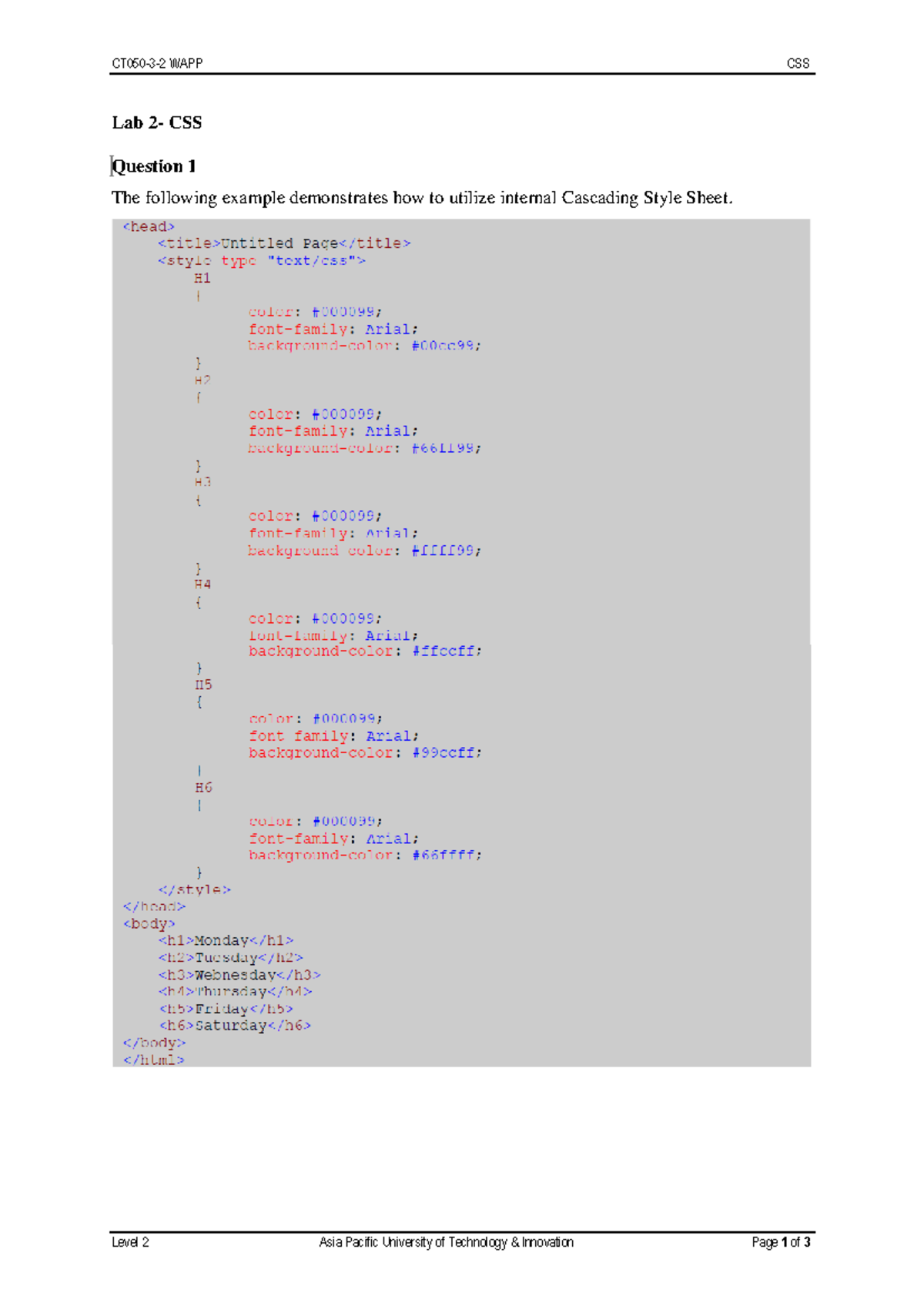 Lab02 - Lab - Workplace Communication - CT050- 3 - 2 WAPP CSS Level 2 Asia Pacific University of ...