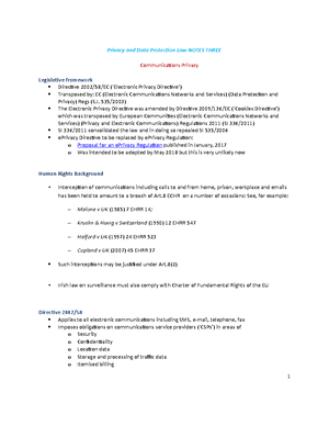 Privacy and Data Protection NOTES DOCUMENT ONE - Privacy and Data ...