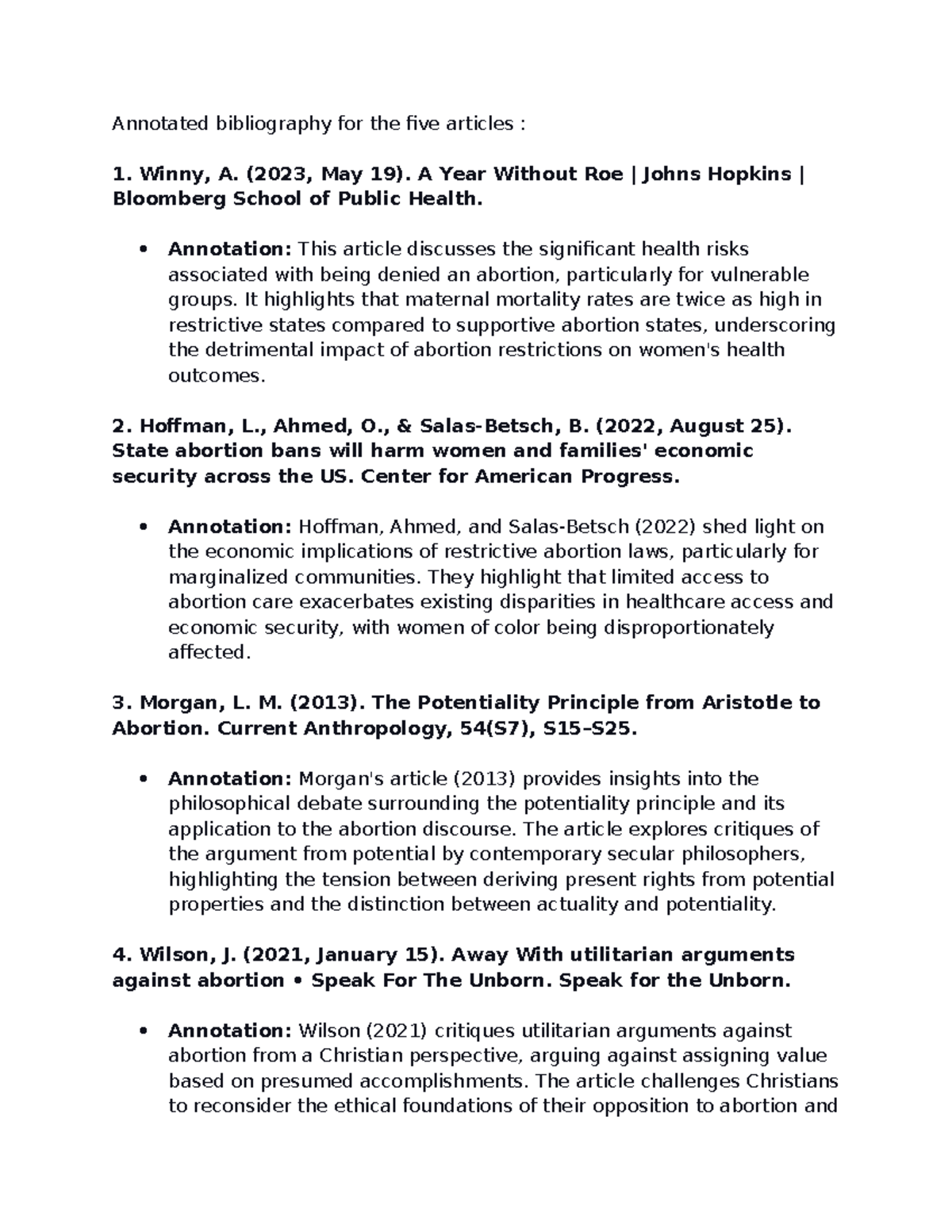 Annotated bibliography for the five articles - (2023, May 19). A Year ...