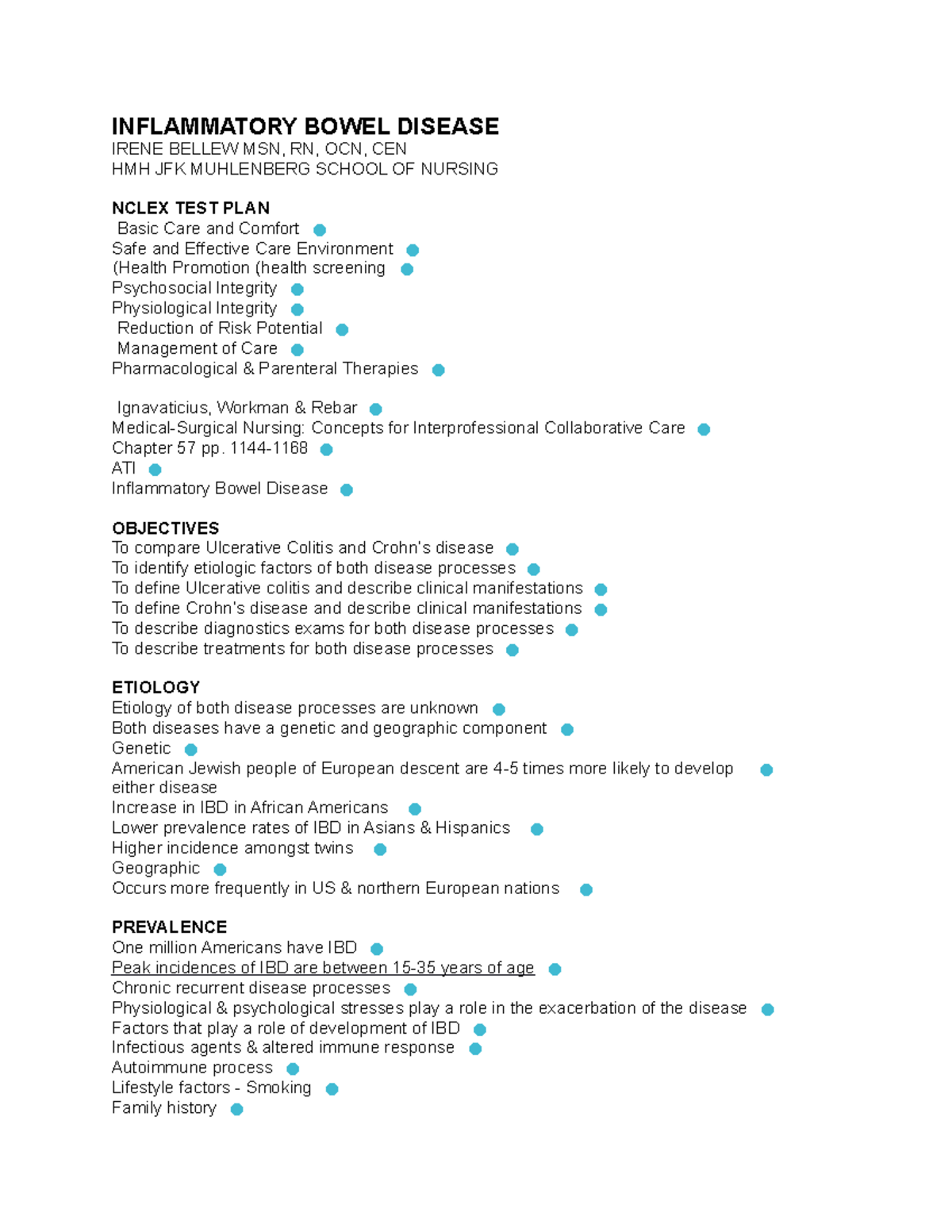 Inflammatory Bowel Disease Notes - INFLAMMATORY BOWEL DISEASE IRENE ...