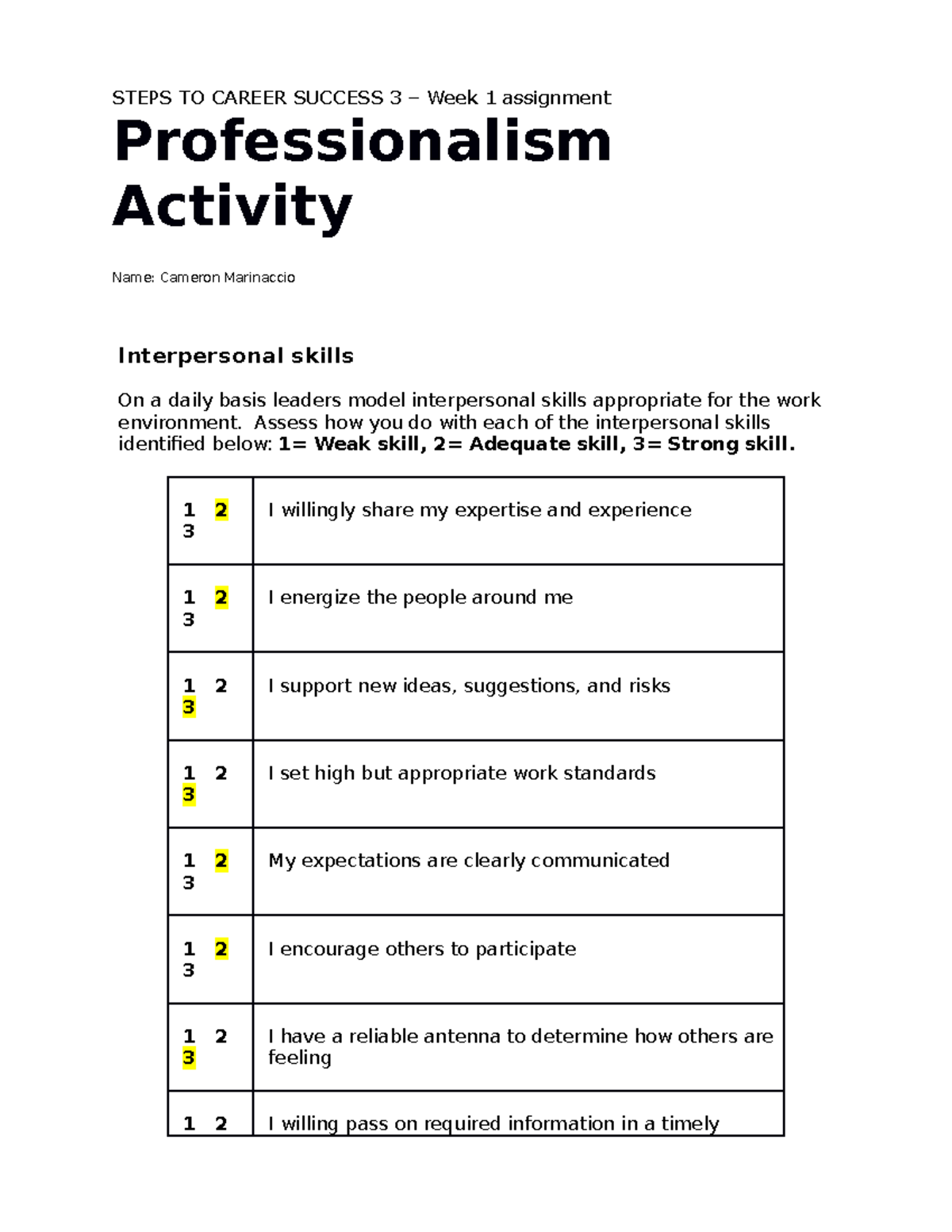 Survey Professionalism Activity (1) - Professionalism Activity Name ...