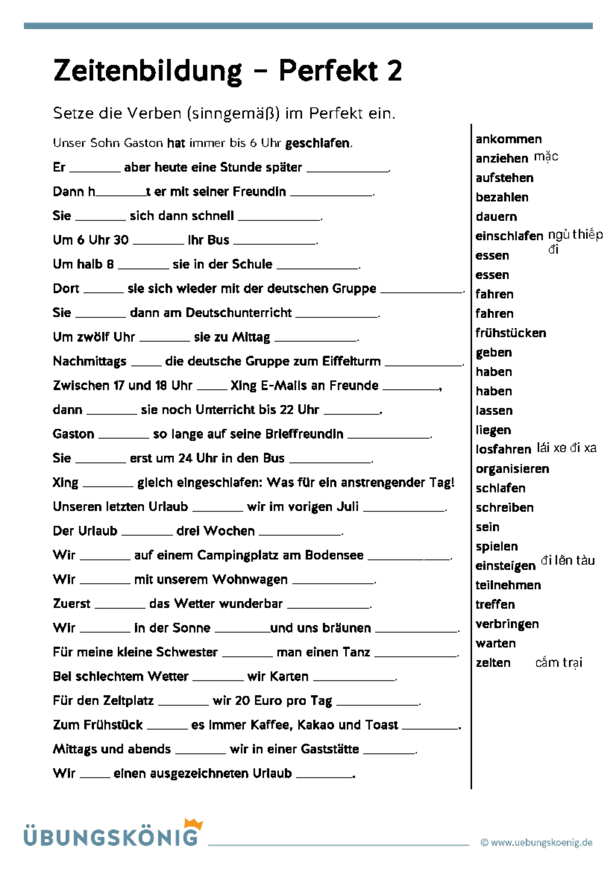 Perfekt 2 - machen Sie Hausgaben. - Zeitenbildung – Perfekt 2 Setze die ...
