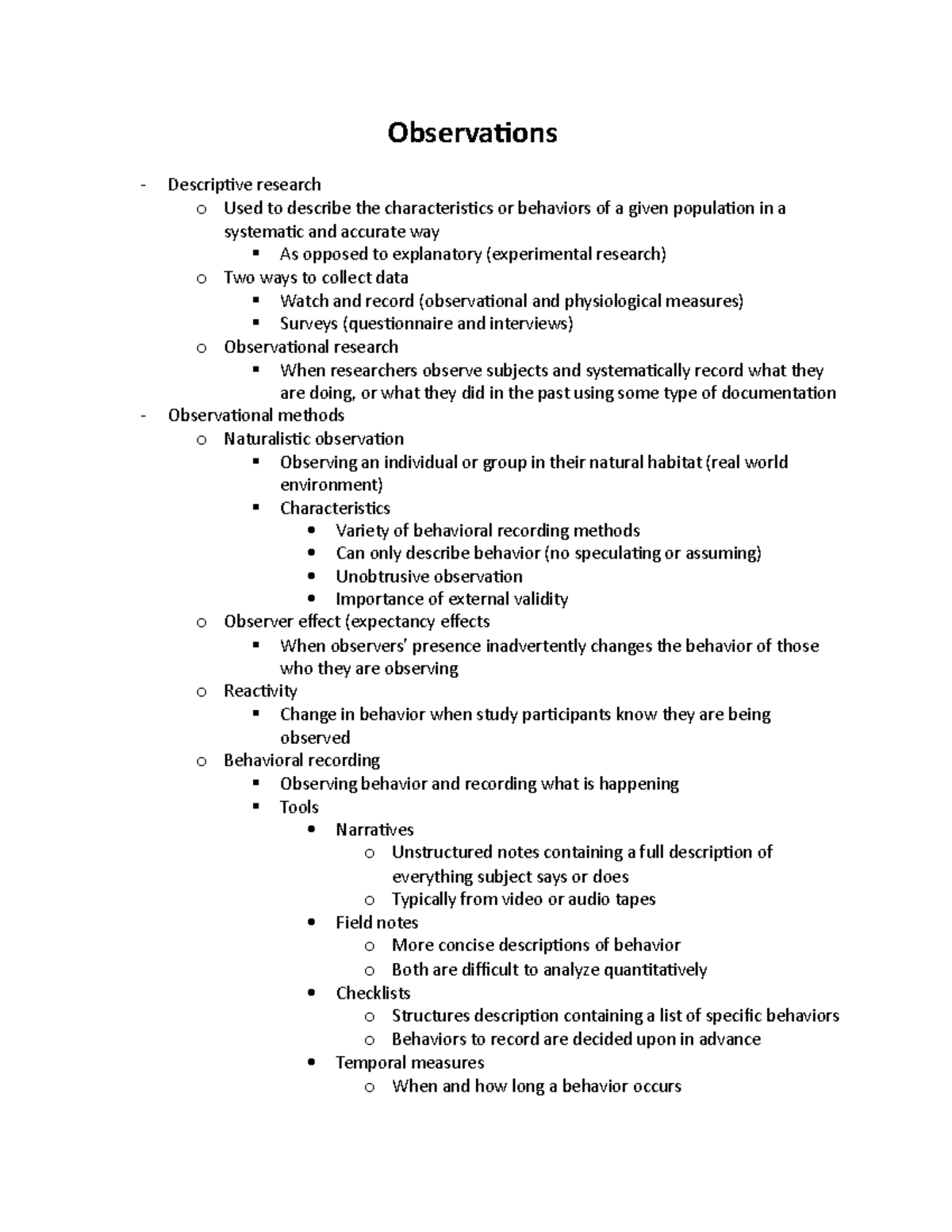 Observations CH6 - Observations Descriptive research o Used to describe ...