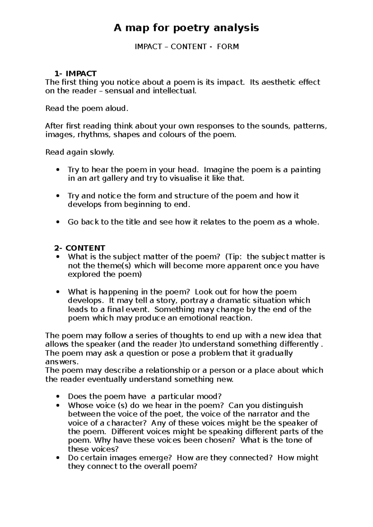 A map for poetry analysis - A map for poetry analysis IMPACT – CONTENT ...