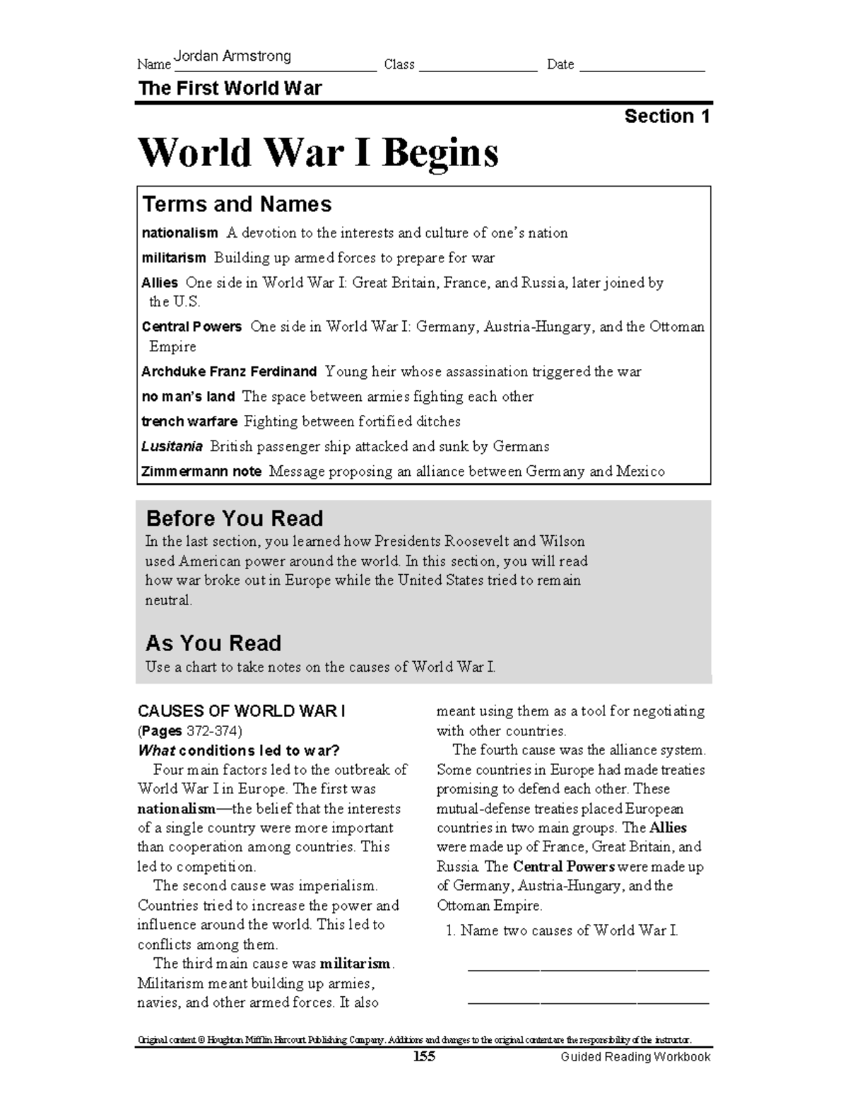 World war one - The First World War Section 1 Original content ...