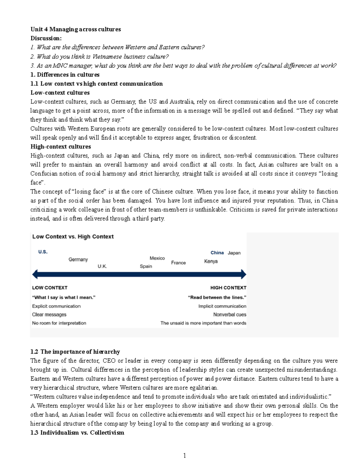 Unit 4 Managing across cultures - Unit 4 Managing across cultures ...