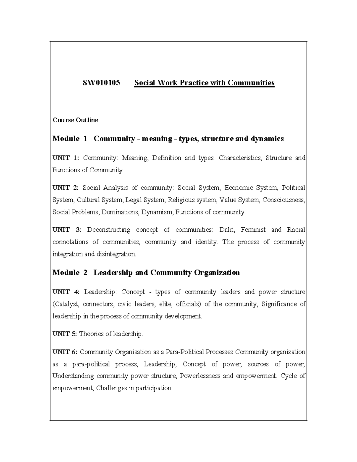 Community Organization notes-1 - SW010105 Social Work Practice with ...