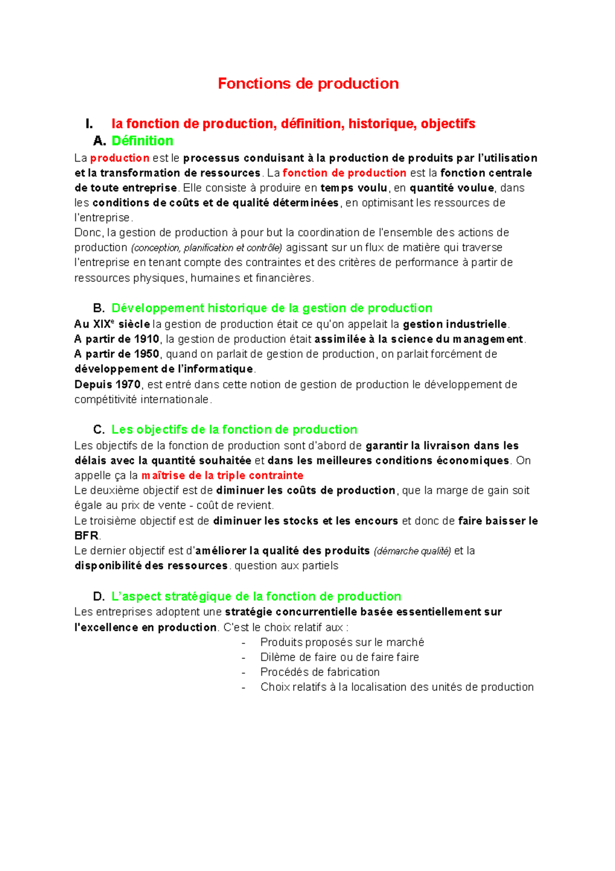 Chapitre 5 - Fonctions de production I. la fonction de production ...