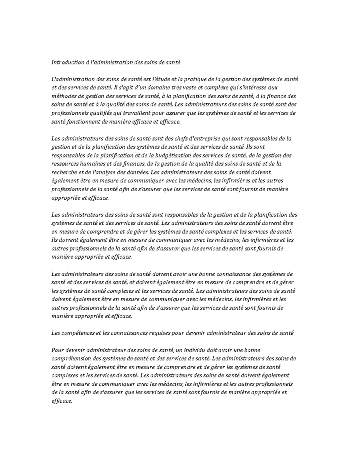 Healthcare Administration note study - Introduction à l'administration ...