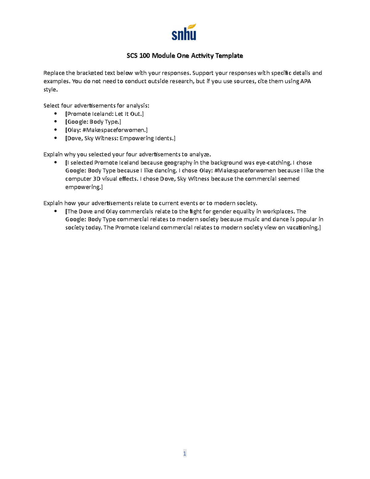 SCS 100 Module One Activity Template - SCS 100 Module One Activity ...