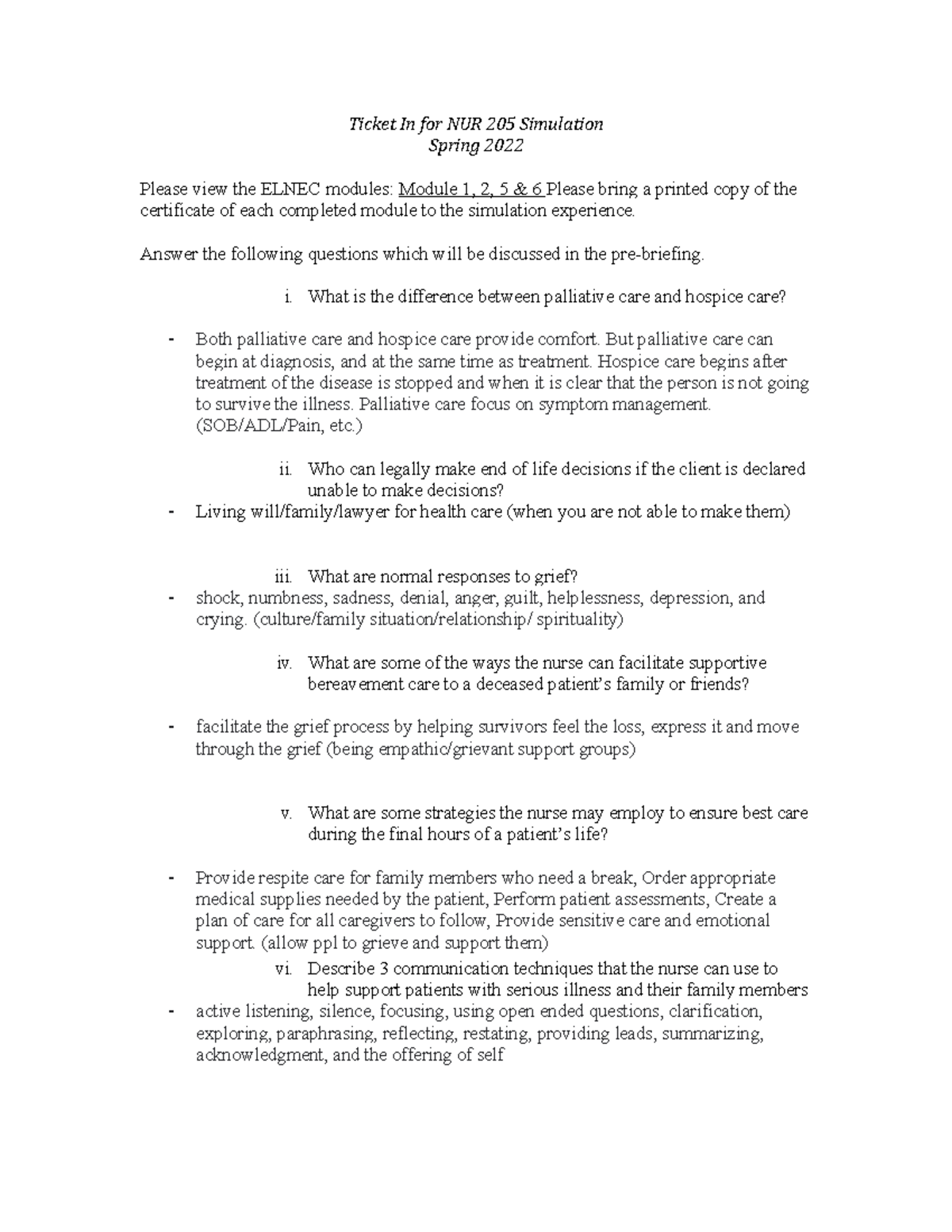 Ticket In for NUR 205 Simulation Spring 2022 - Answer the following ...