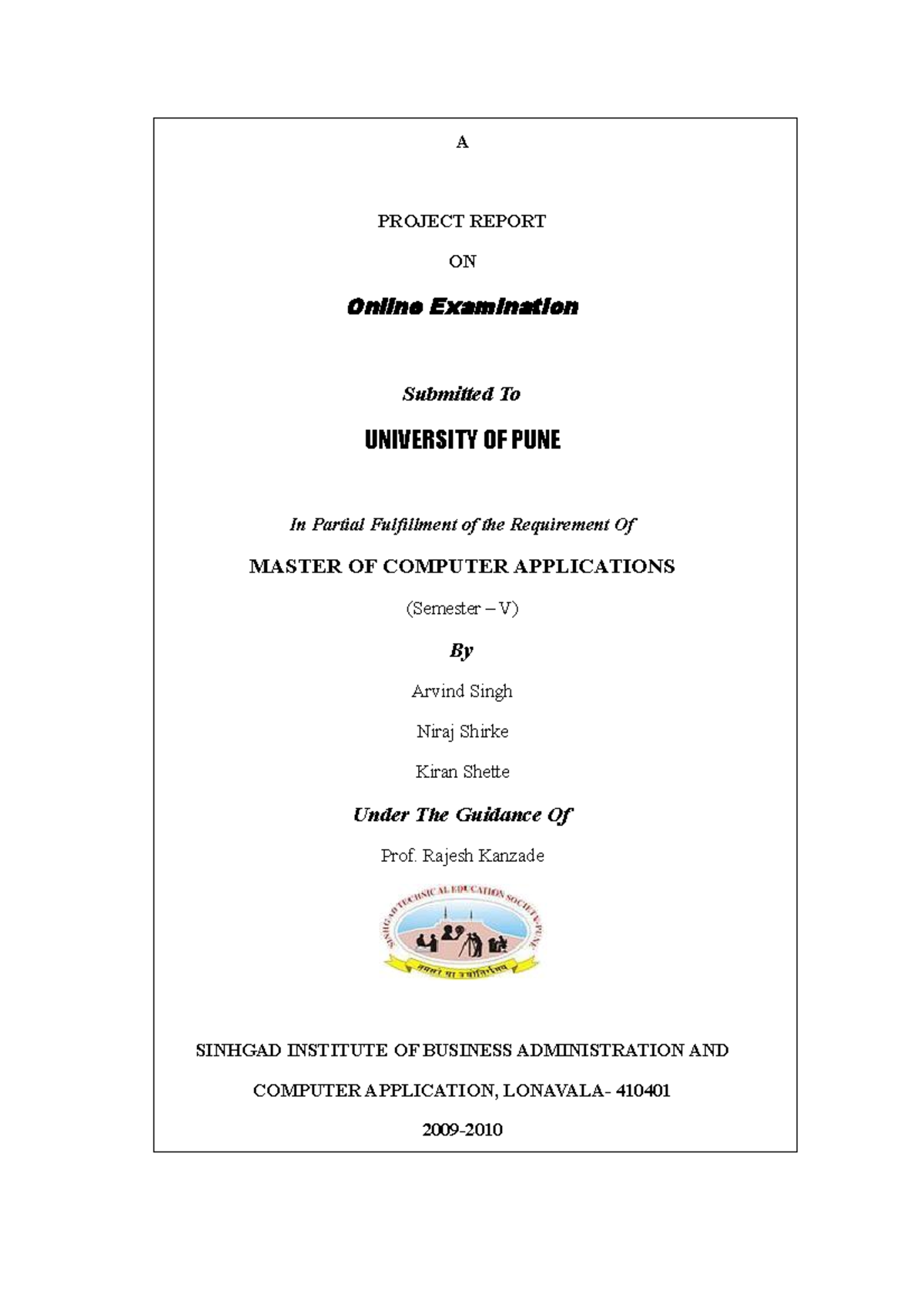22746893 Online Examination Project Report Documentation Only - A ...