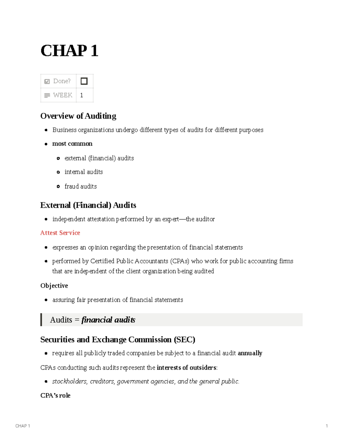 CHAP 1 CIS - CHAP 1 Done? WEEK 1 Overview of Auditing Business ...