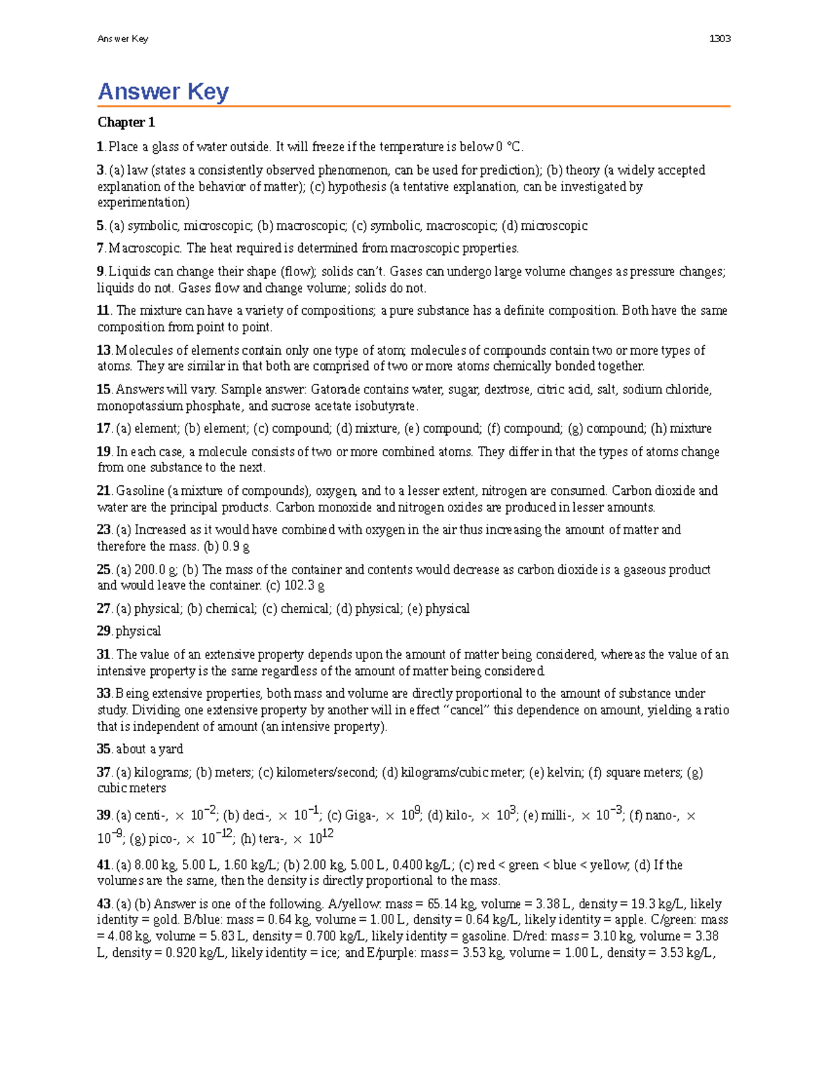 Openstax - Chemistry - Answer Key (Odds) - Answer Key Chapter 1 1 .Place a glass of water ...
