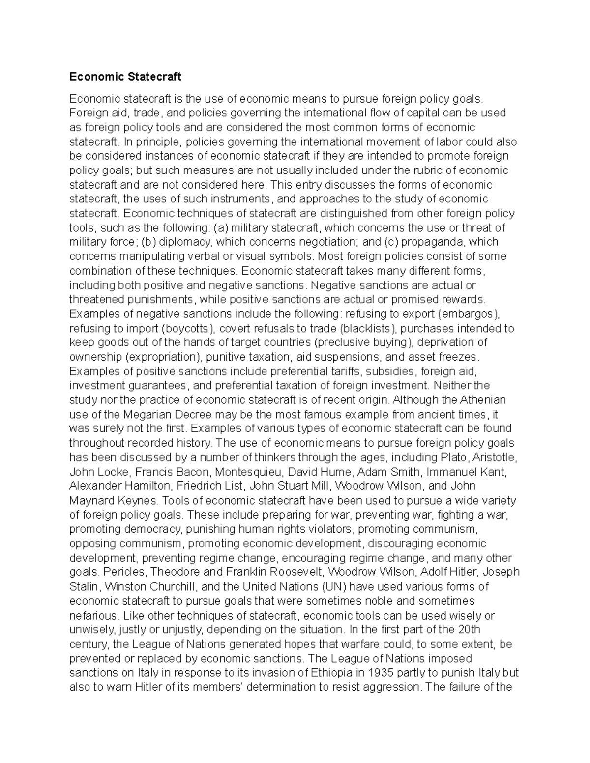 Economic Statecraft - Economic Statecraft Economic statecraft is the ...