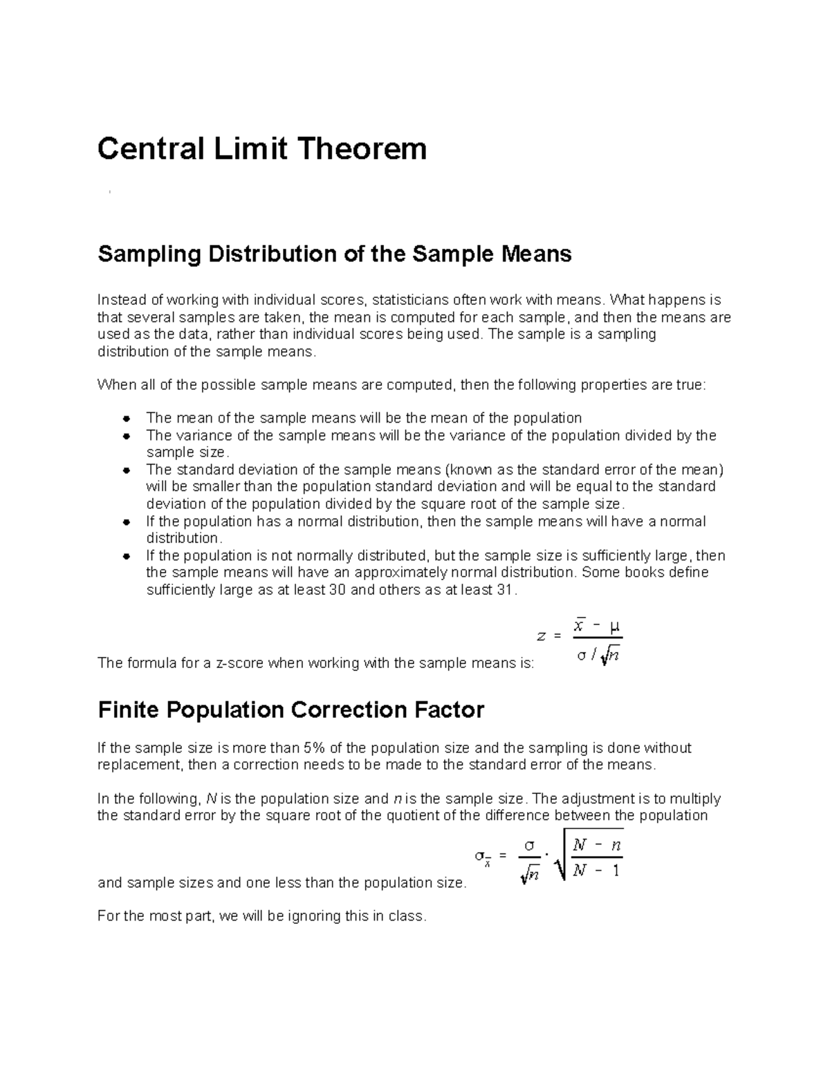 Central Limit Theorem - Central Limit Theorem Sampling Distribution of ...