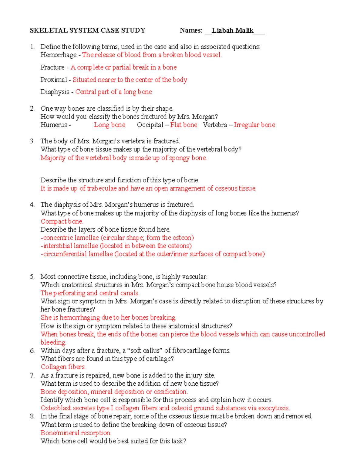 BIOL 430 LAB #4 Case Study Assignment - SKELETAL SYSTEM CASE STUDY ...