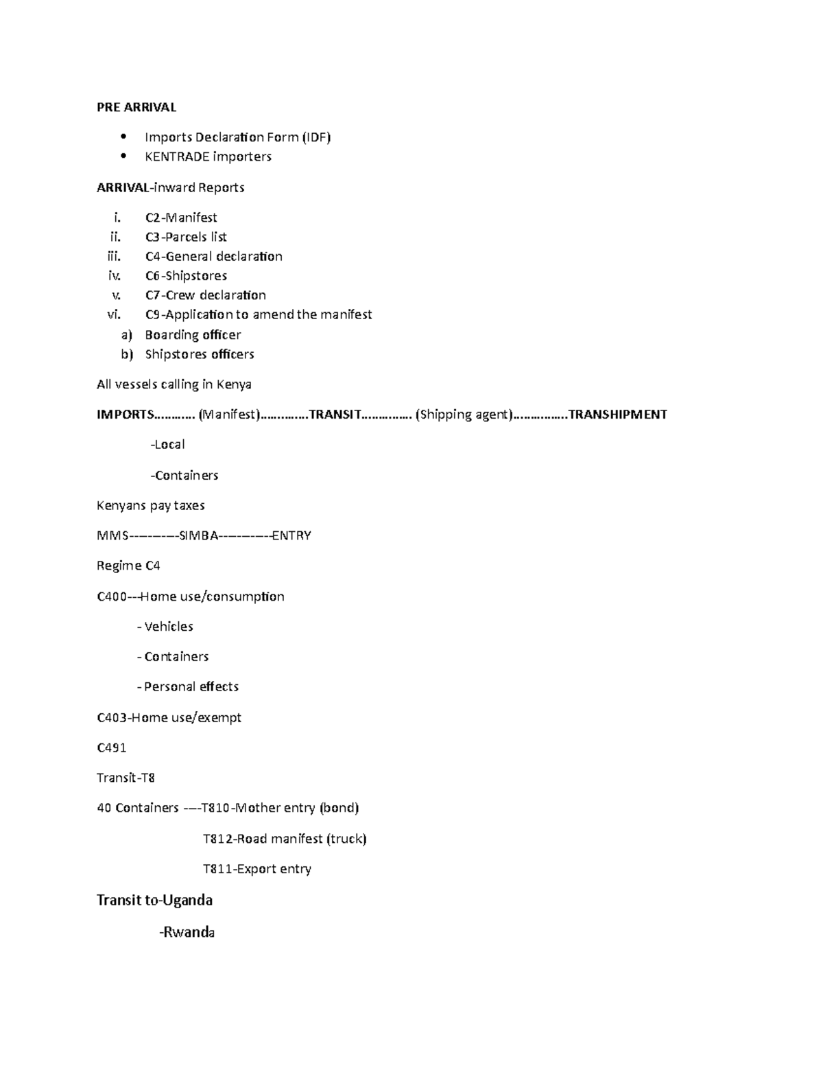 Import procedure - Lecture notes 2 - PRE ARRIVAL Imports Declaration ...