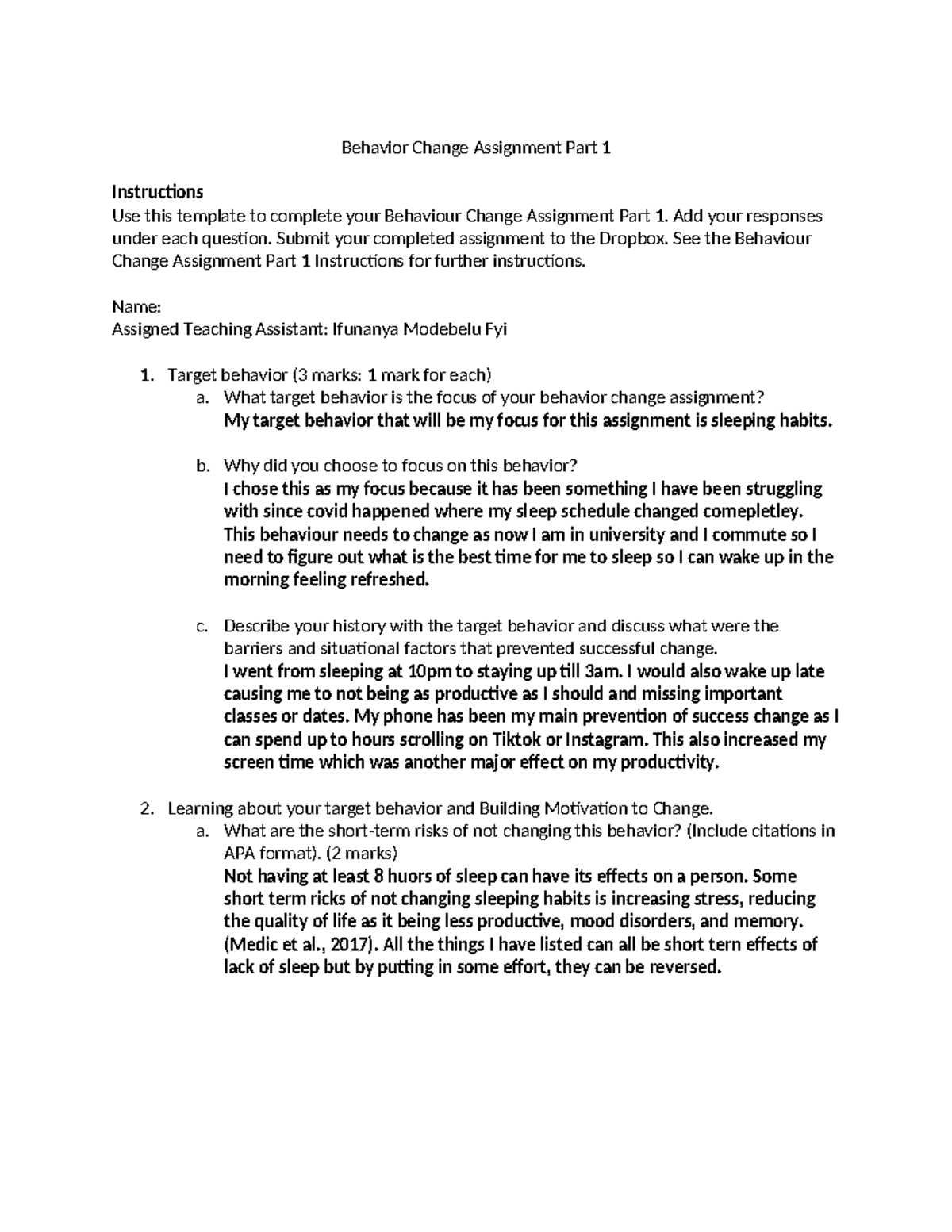 Behaviour change assignment part 1 template section 001 - Behavior Change Assignment Part 1 ...