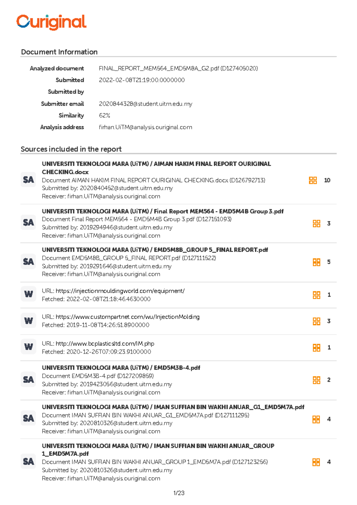 Ouriginal Report - Final Report MEM564 EMD5M8A G2.pdf (D127405020 ...