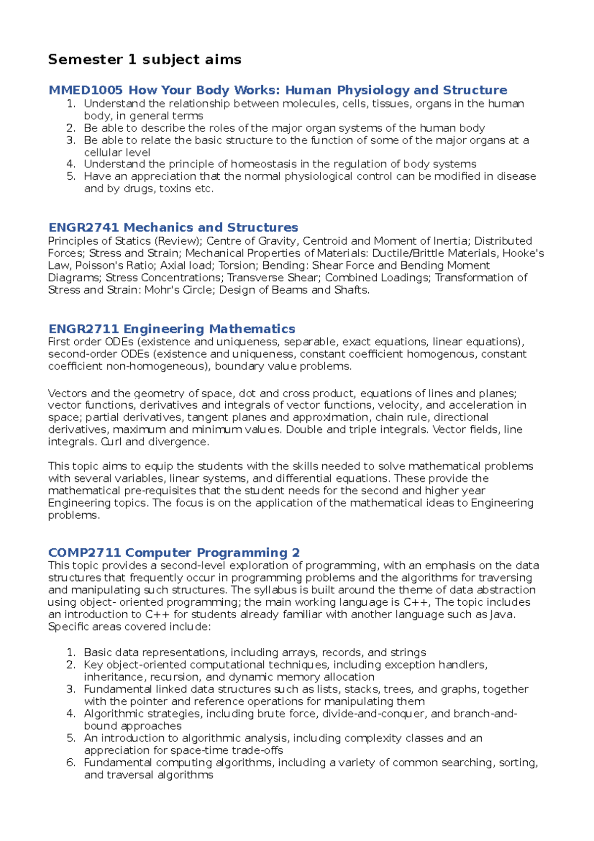 Semester 1 subject aims - Semester 1 subject aims MMED1005 How Your ...