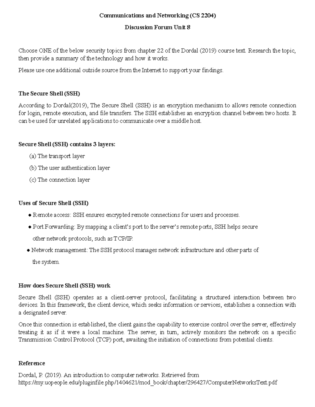 Discussion Forum Unit 8 - Communications and Networking (CS 2204) Discussion Forum Unit 8 Choose ...
