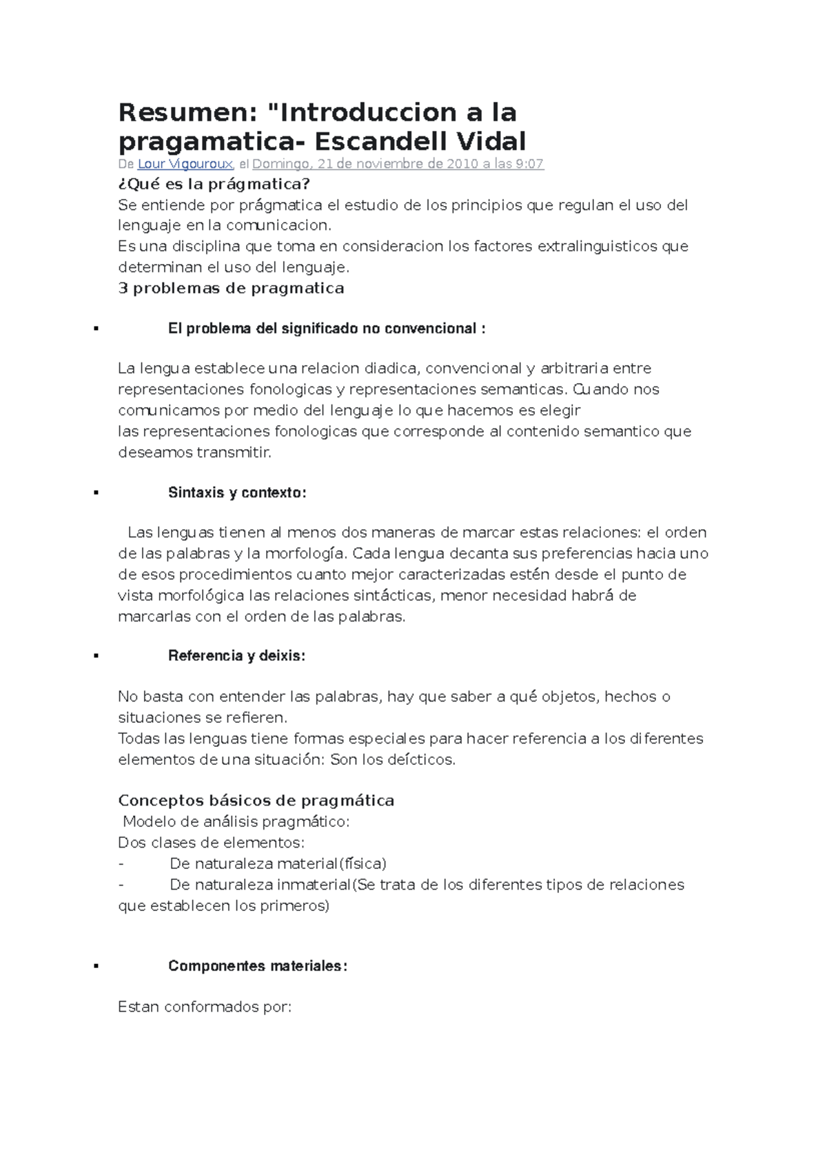 Resumen muy resumido de intro a la pragm - Resumen: "Introduccion a la ...