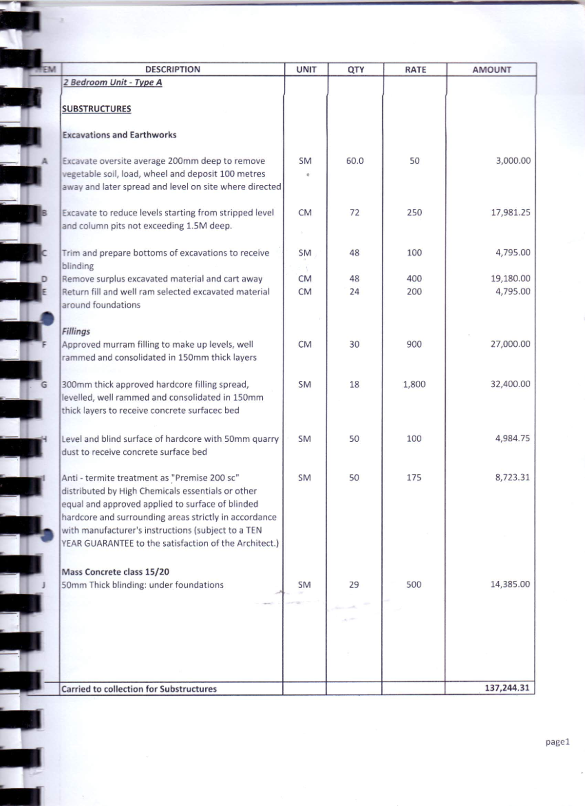 Bo Q sample - BOQ - bachelor of science in civil engineering - Studocu