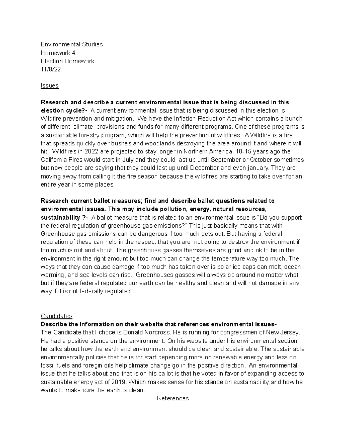 Election homework - Environmental Studies Homework 4 Election Homework ...