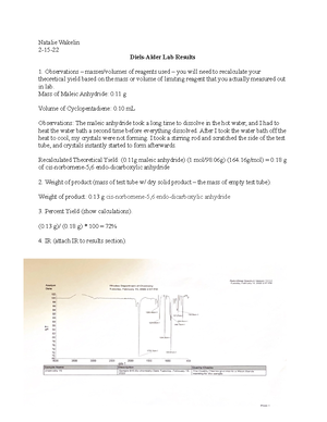 Experiment 4: Diels-Alder Reaction (Crystallization) Post-Lab Assignment - Natalie Wakelin 2-21 ...