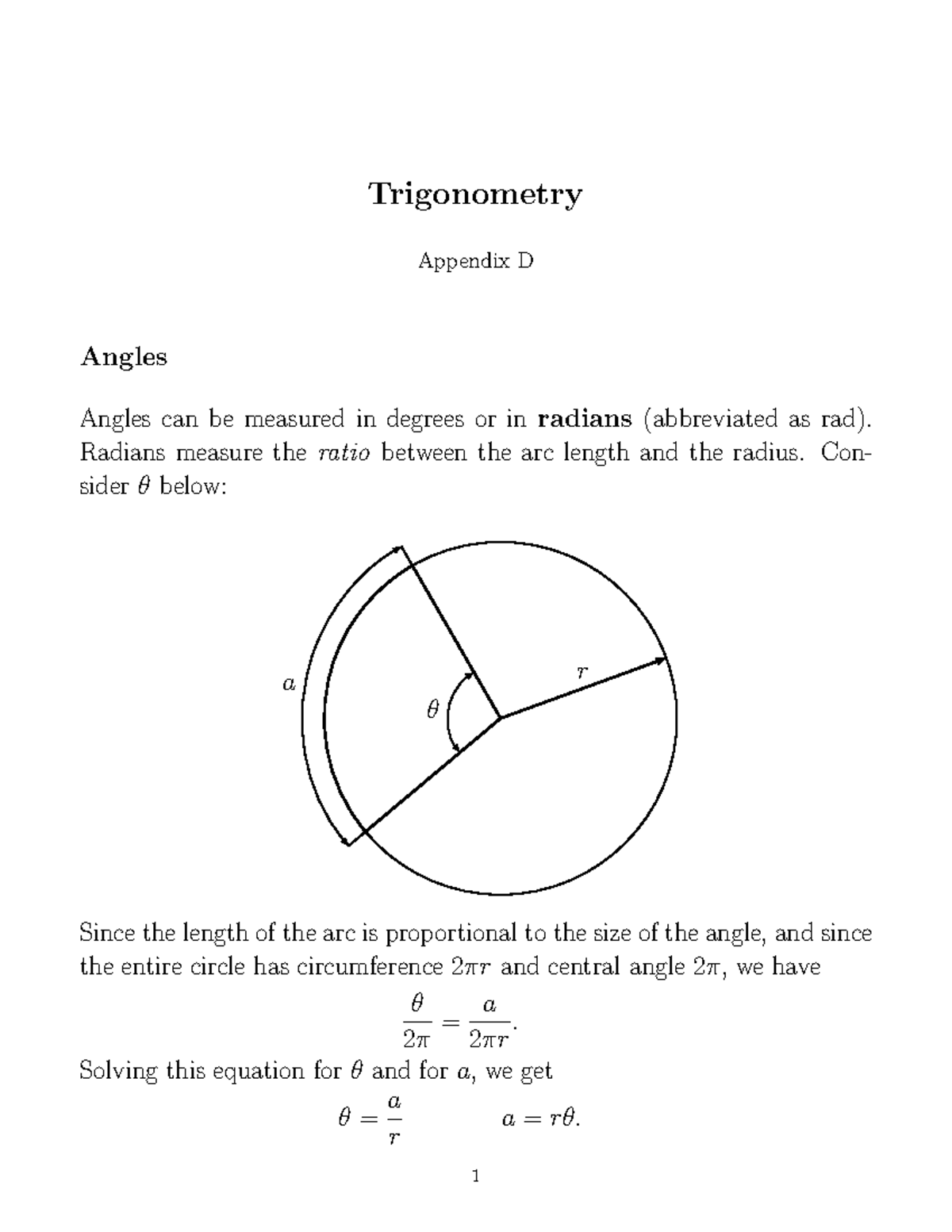 Appendix D(Trigonometry) - Trigonometry Appendix D Angles Angles can be measured in degrees or ...