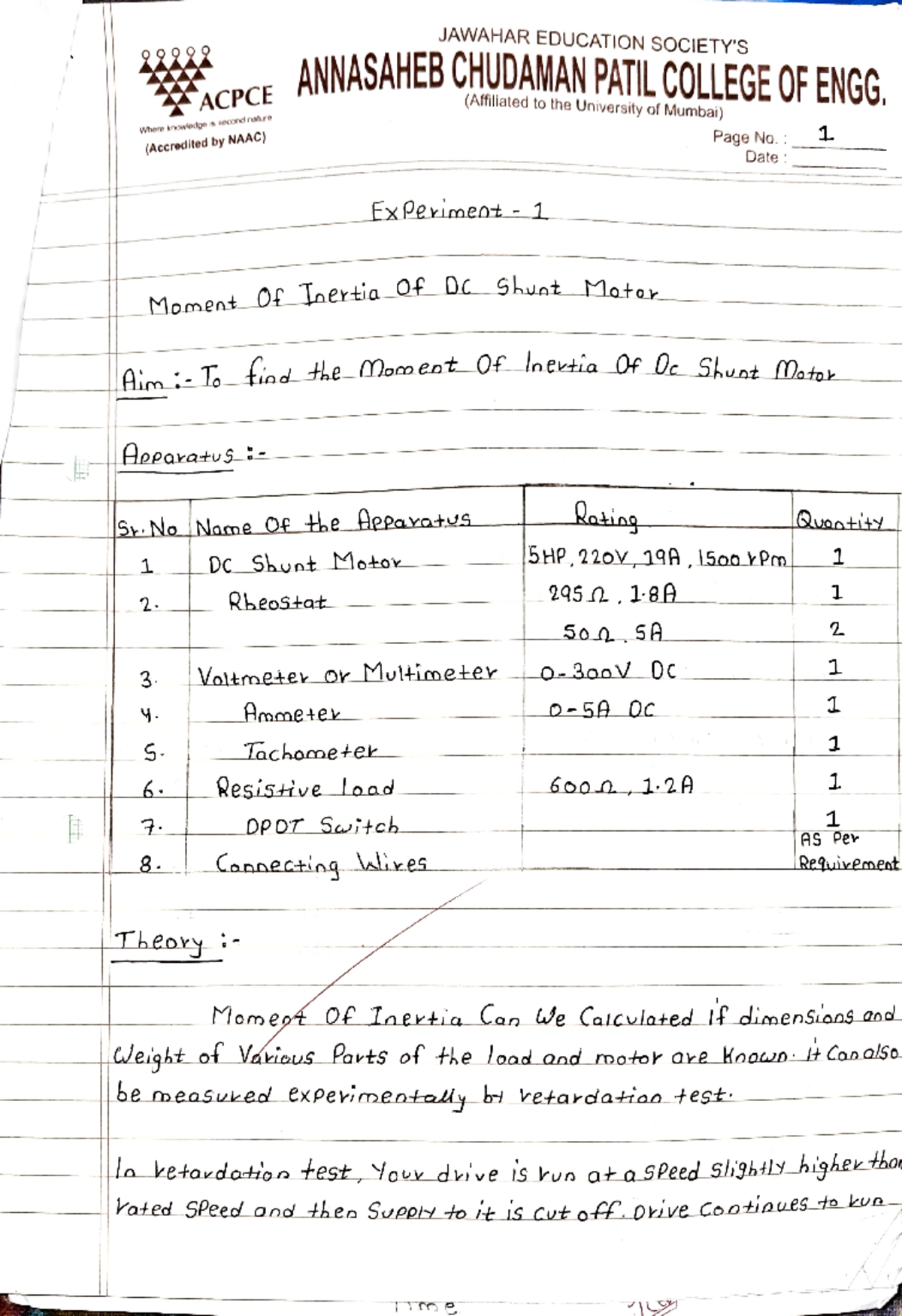 Edc 1 - Experiment calculation - Electrical Machines And Drives - Studocu