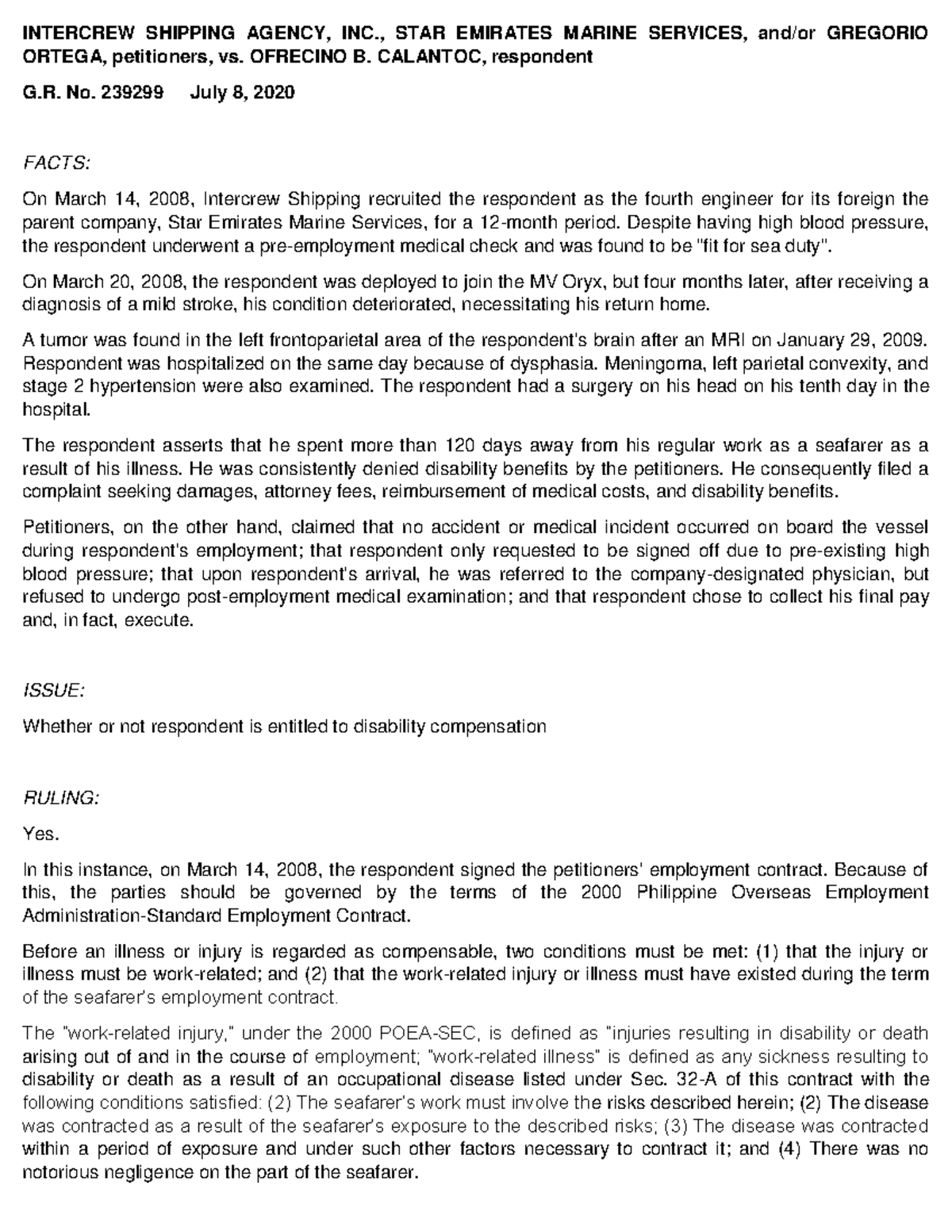 Intercrew shipping agency v calantoc - INTERCREW SHIPPING AGENCY, INC ...