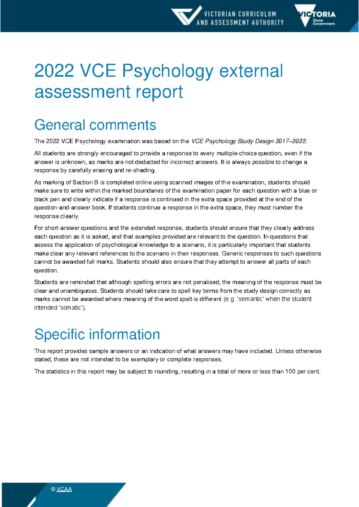 Vcaa (2022) exam - exammmmm - © VCAA 2022 VCE Psychology external ...