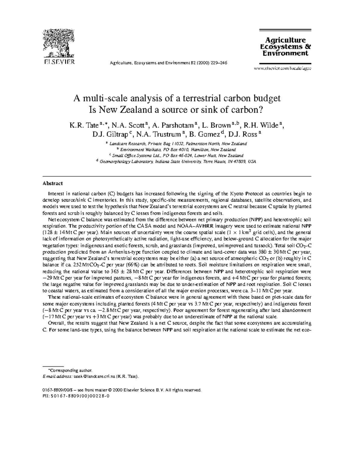 A multi scale analysis of a terrestrial - Agriculture, Ecosystems and ...