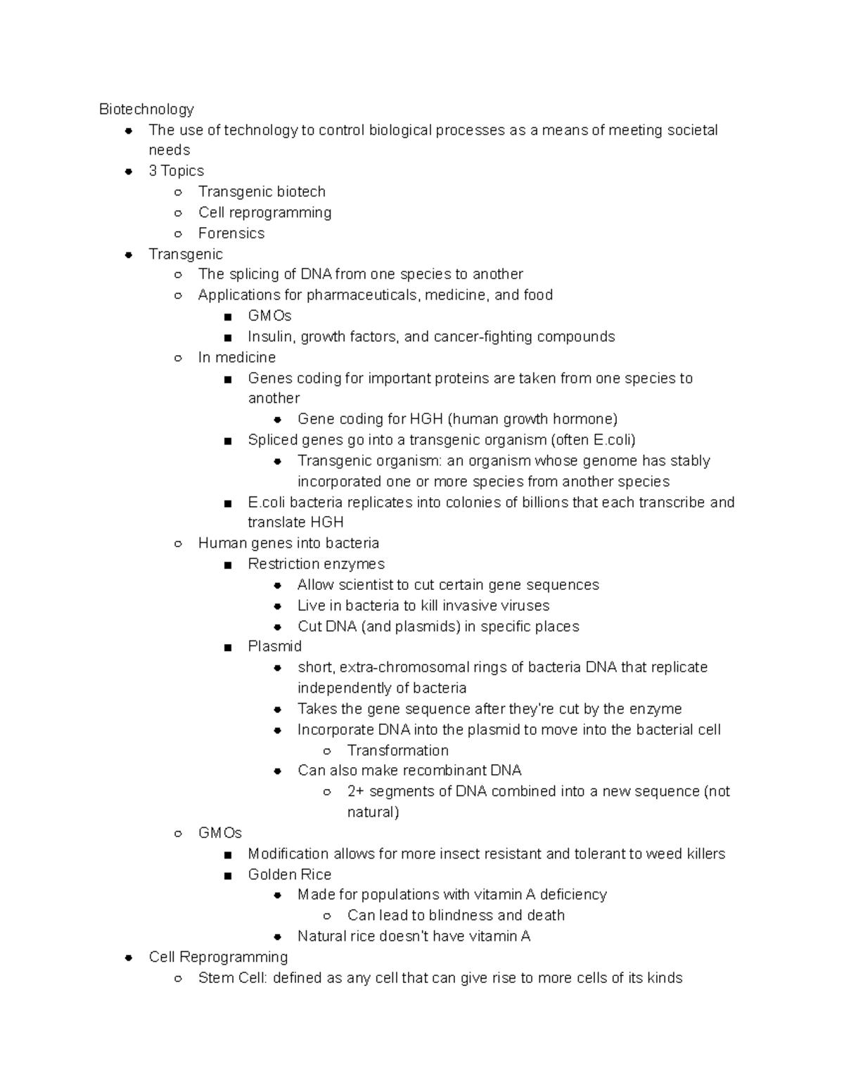 Biology - Lecture notes Fall 2018 - Biotechnology The use of technology ...