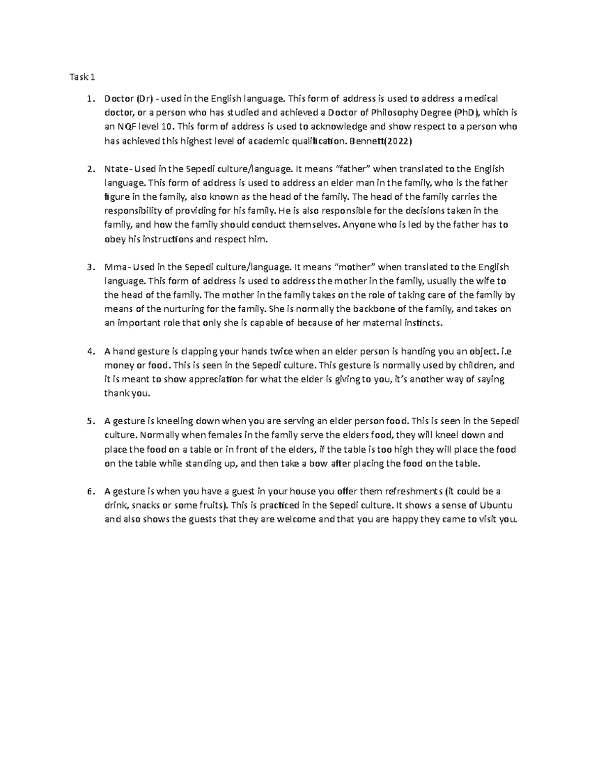 Unisa new afl - Task 1 Doctor (Dr) - used in the English language. This form of address is used ...